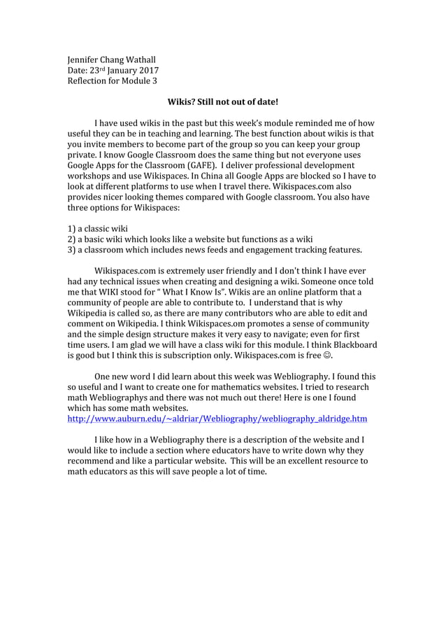 Reflection module 3 jennifer chang wathall | PDF