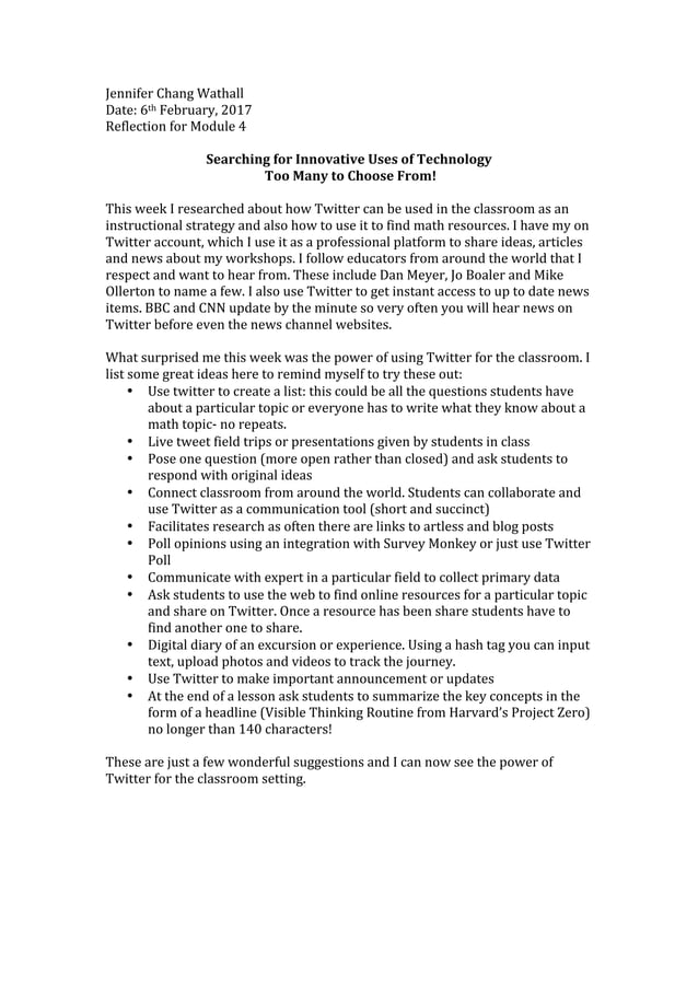 Reflection module 4 jennifer chang wathall | PDF