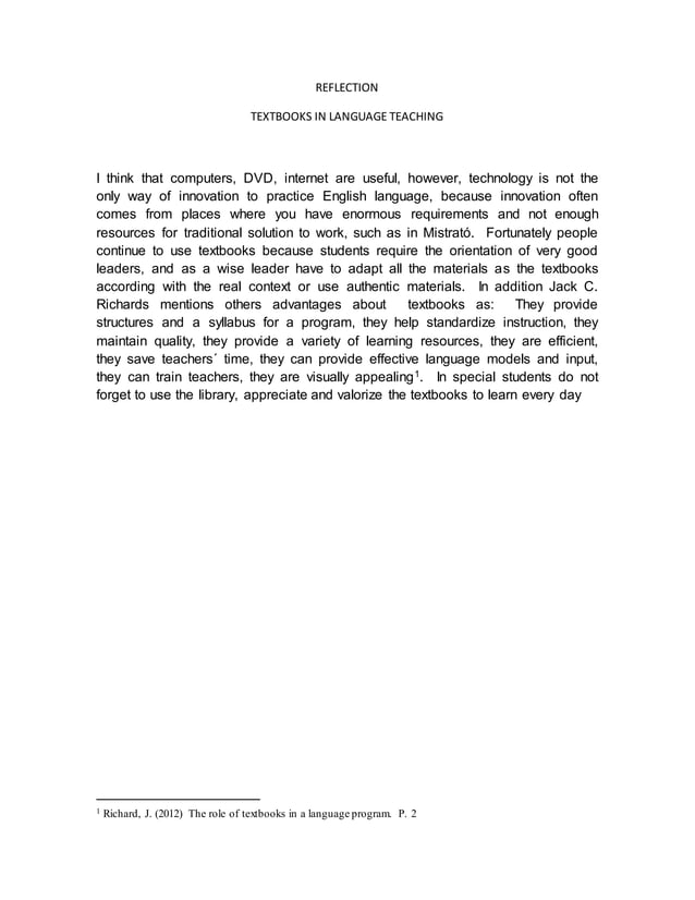 Reflection no. 2 textbook in language teaching | DOCX | Education