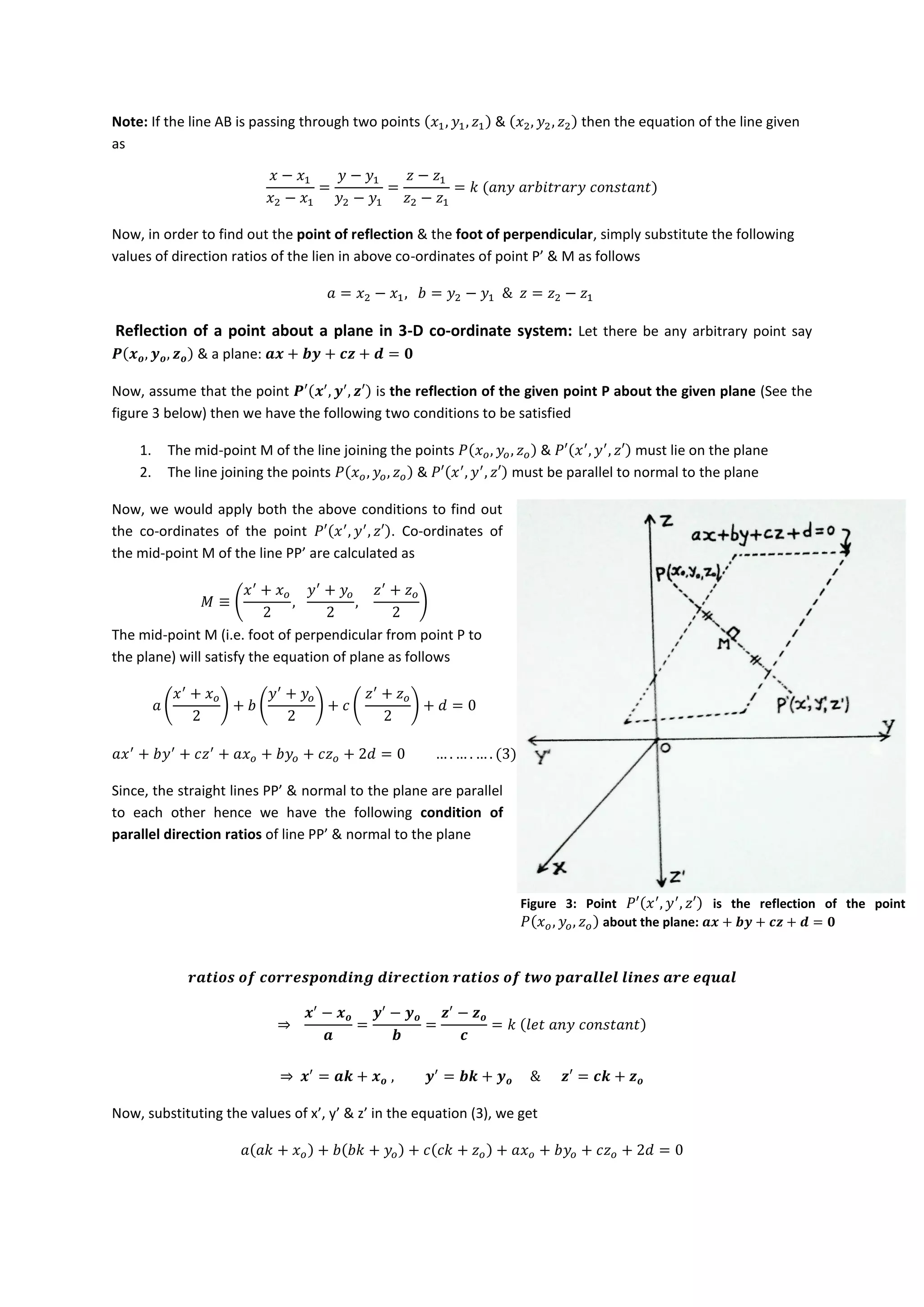Reflection of a point about a line & a plane in 2-D & 3-D co-ordinate ...