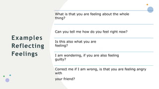 Reflection of Feelings, skills, therapy counselling skills | PPTX
