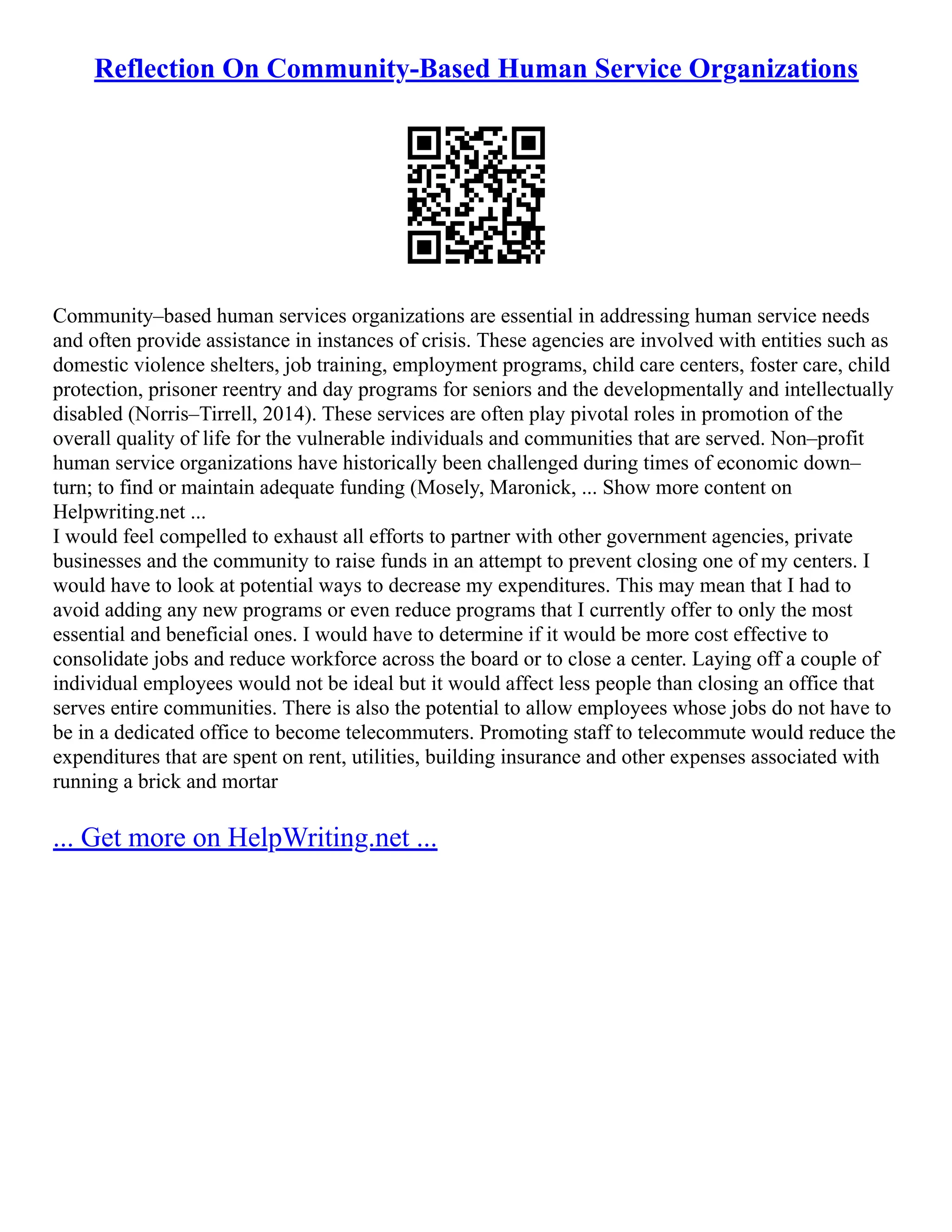 Reflection On Community-Based Human Service Organizations | PDF | Non ...