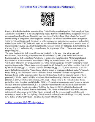 Reflection On Critical Indigenous Pedagogies | PDF