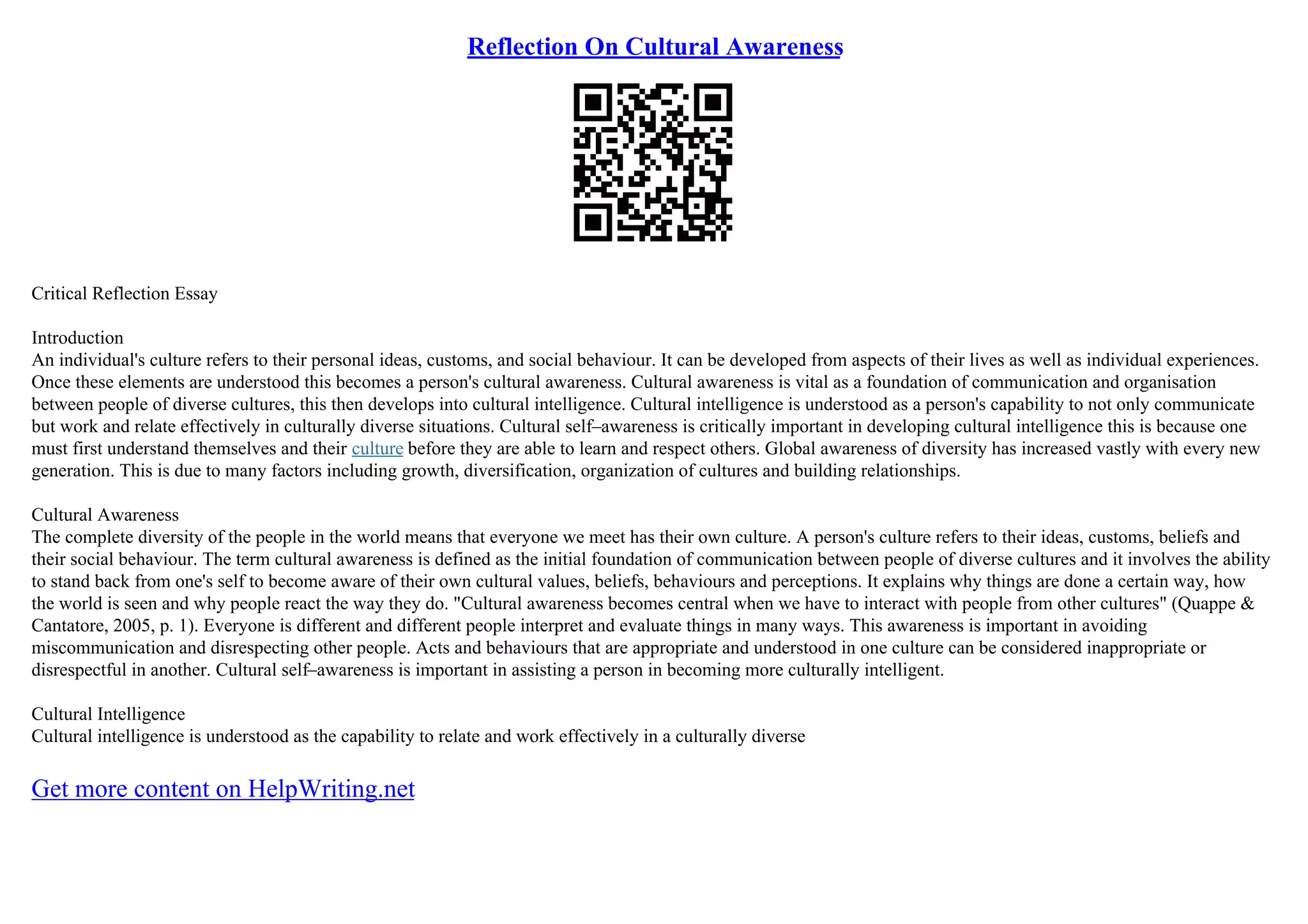 Reflection On Cultural Awareness | PDF