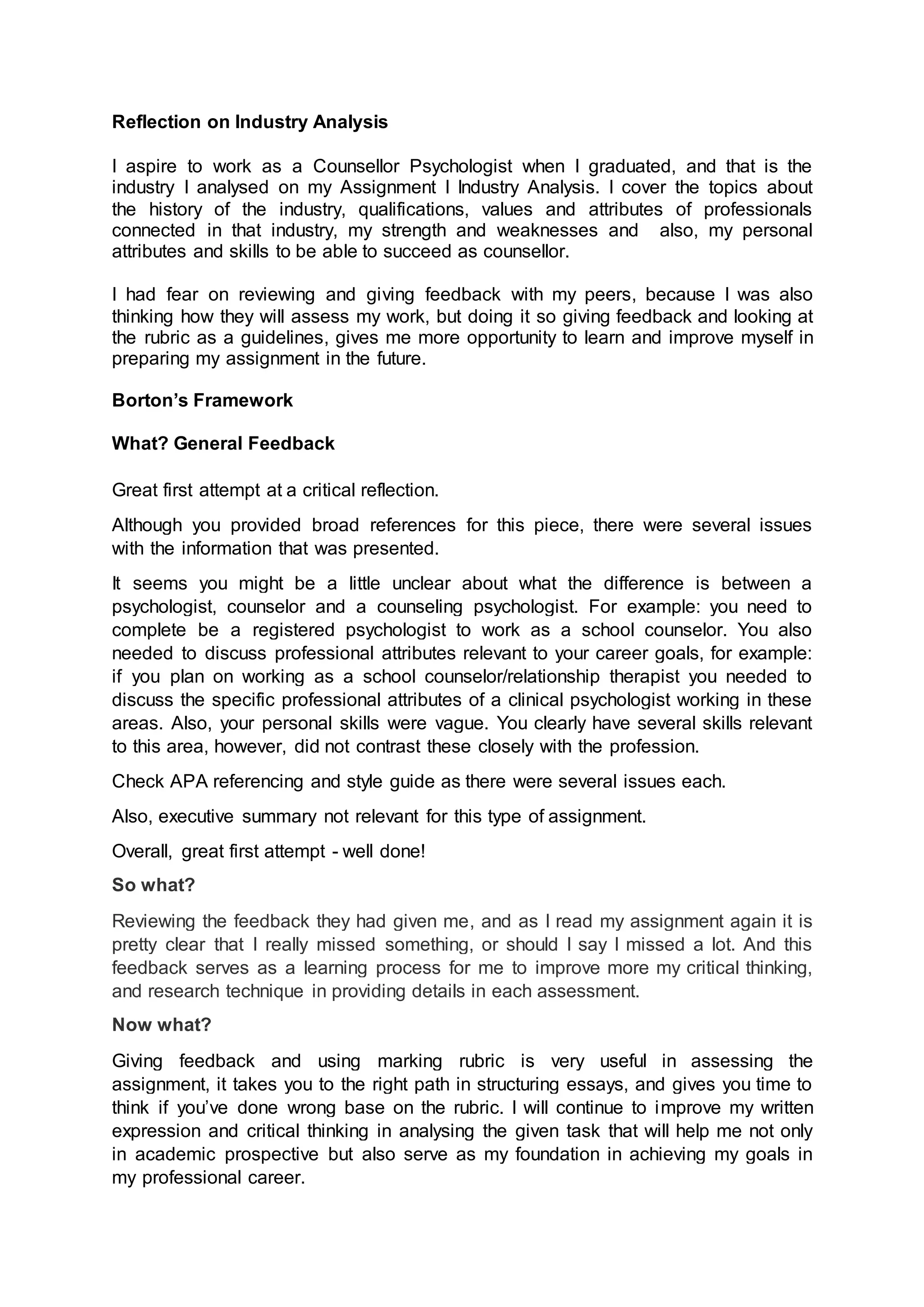 Reflection on industry analysis | DOCX