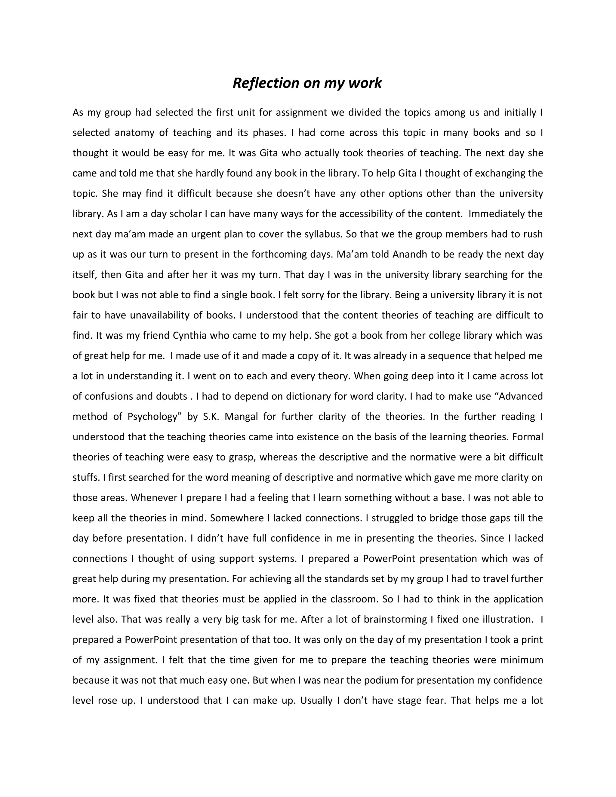 Reflection on my assignment | DOC