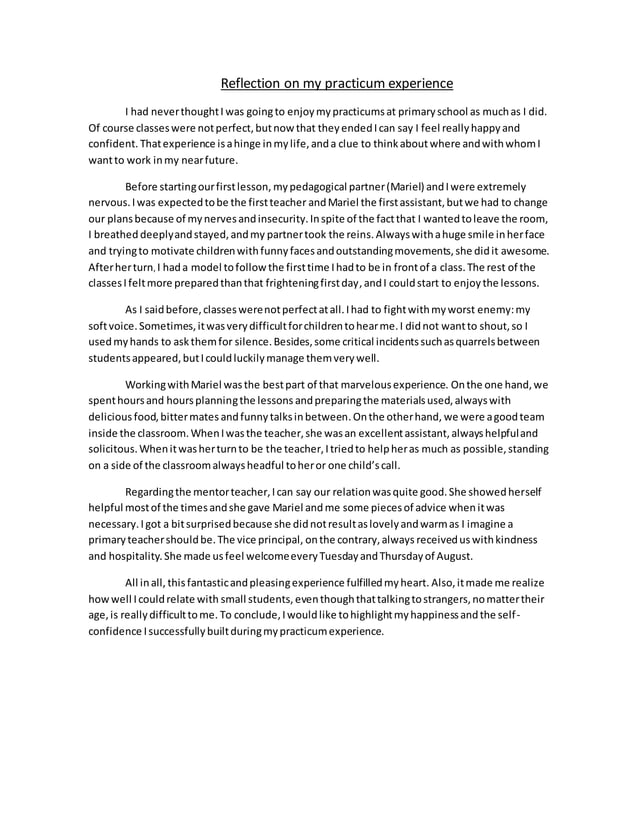 Reflection on my practicum experience | DOCX