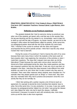 Reflection on my practicum experience ailen bailo | DOCX