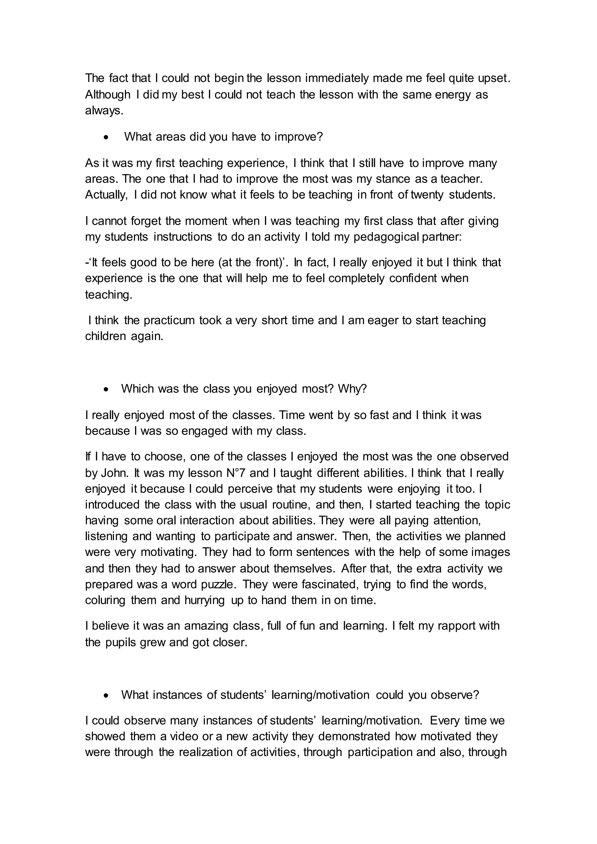 Reflection on my practicum experience pérez | DOCX