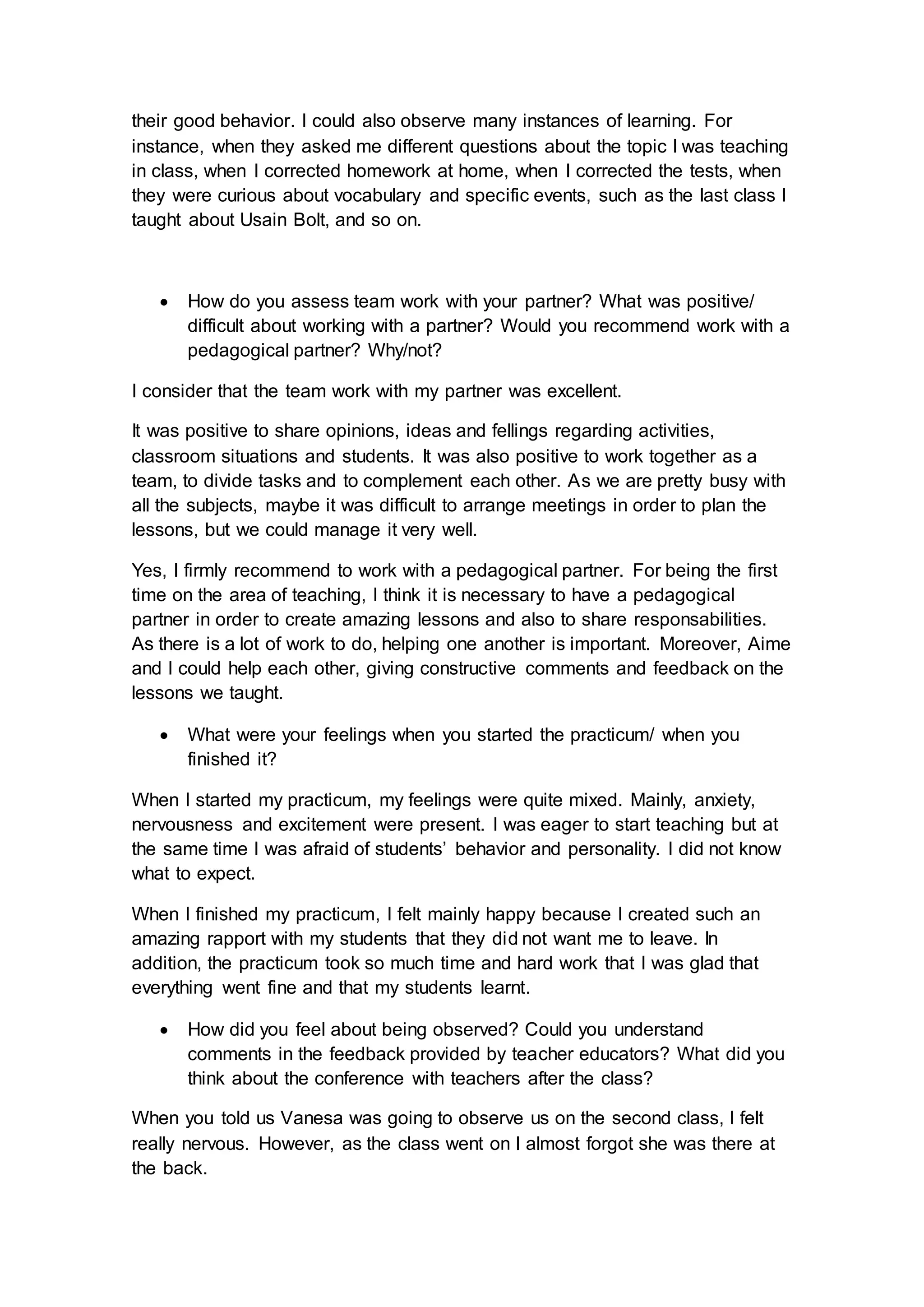 Reflection on my practicum experience pérez | DOCX