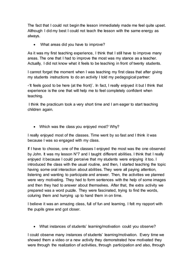 Reflection on my practicum experience pérez | DOCX