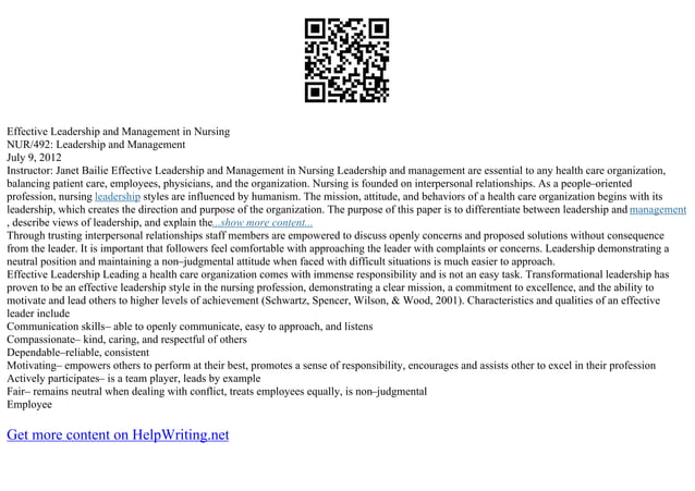 Reflection On Nursing Leadership | PDF