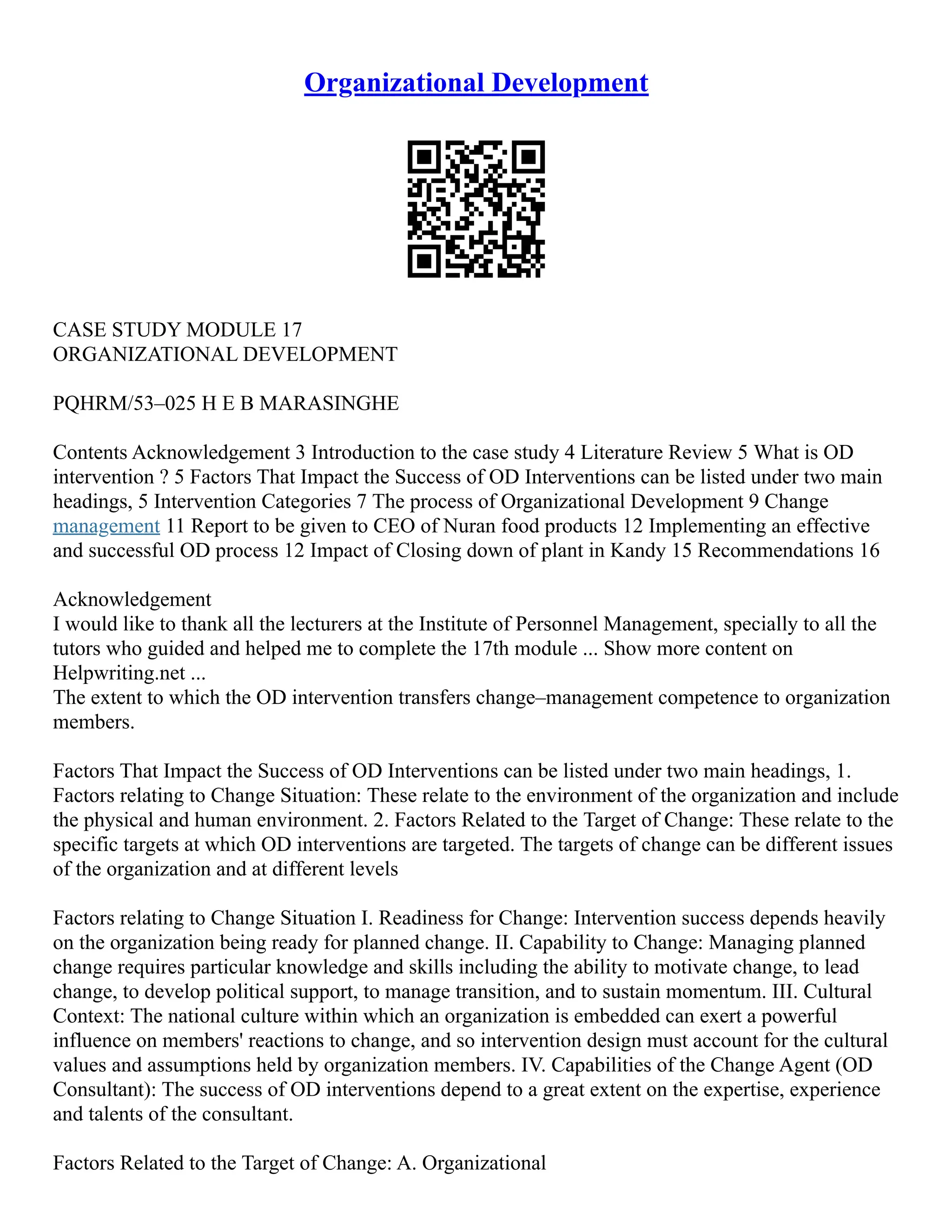 Reflection On Organizational Development | PDF