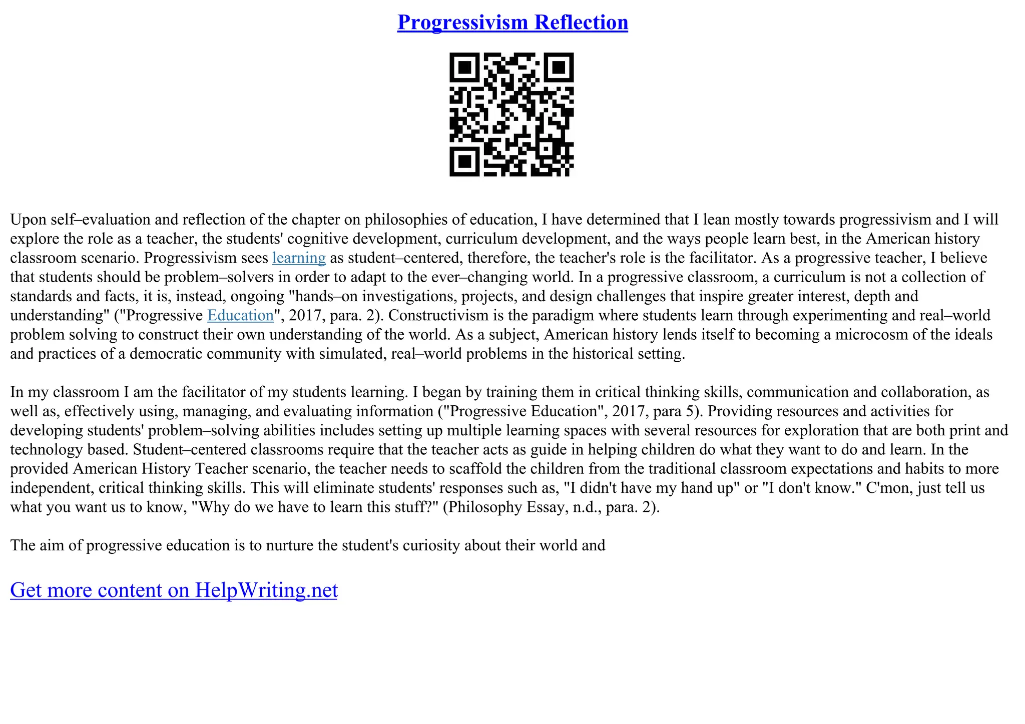 Reflection On Progressivism | PDF