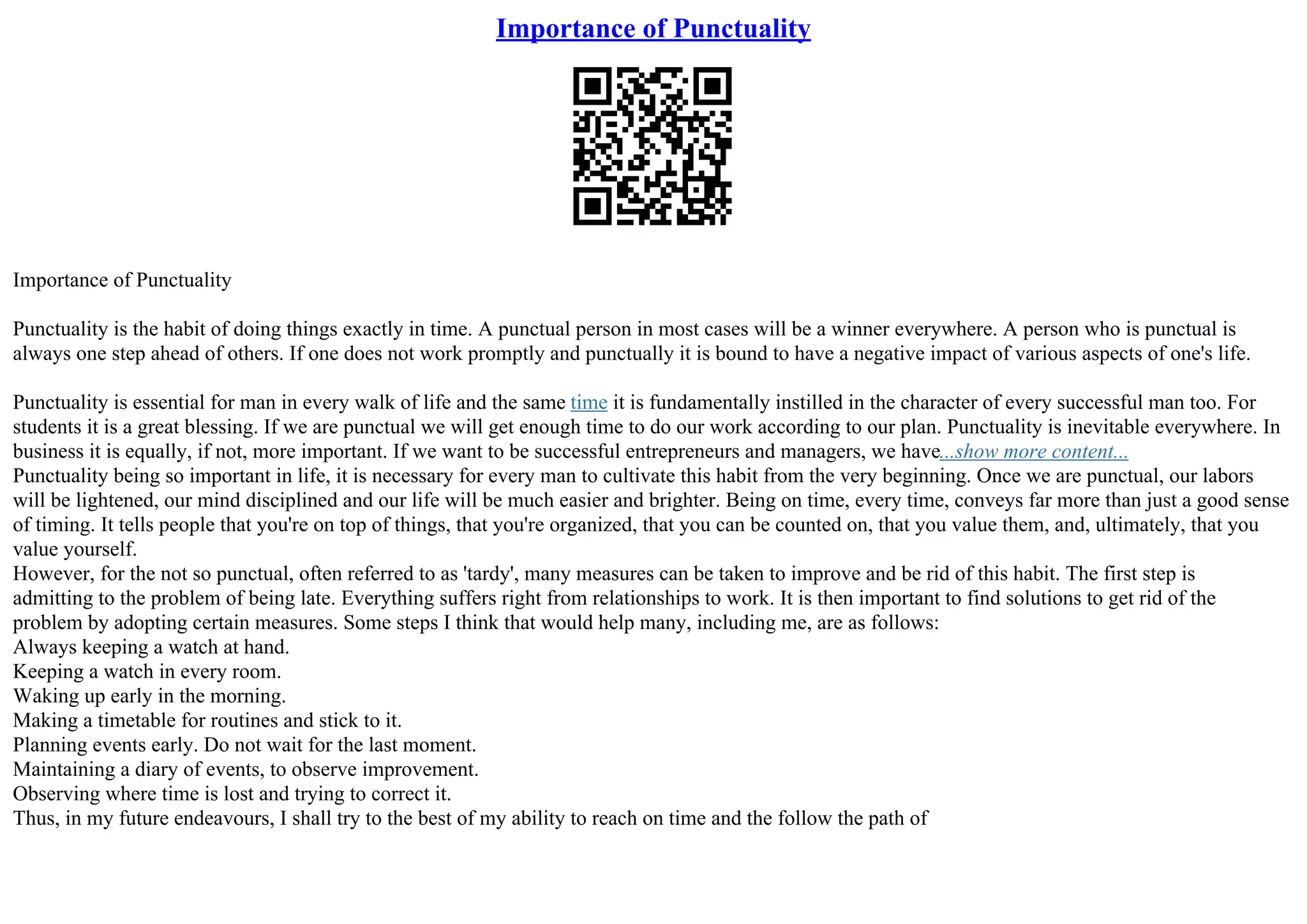 Reflection On Punctuality | PDF