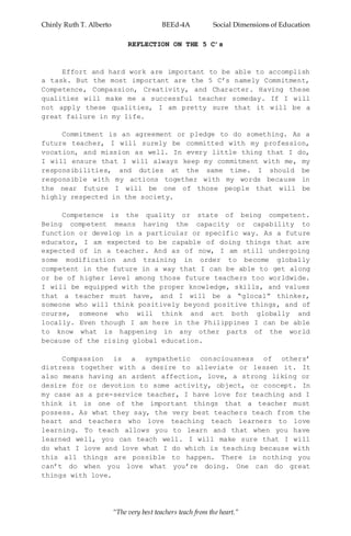 Reflection on the 5 C | DOCX | Primary Education | Education
