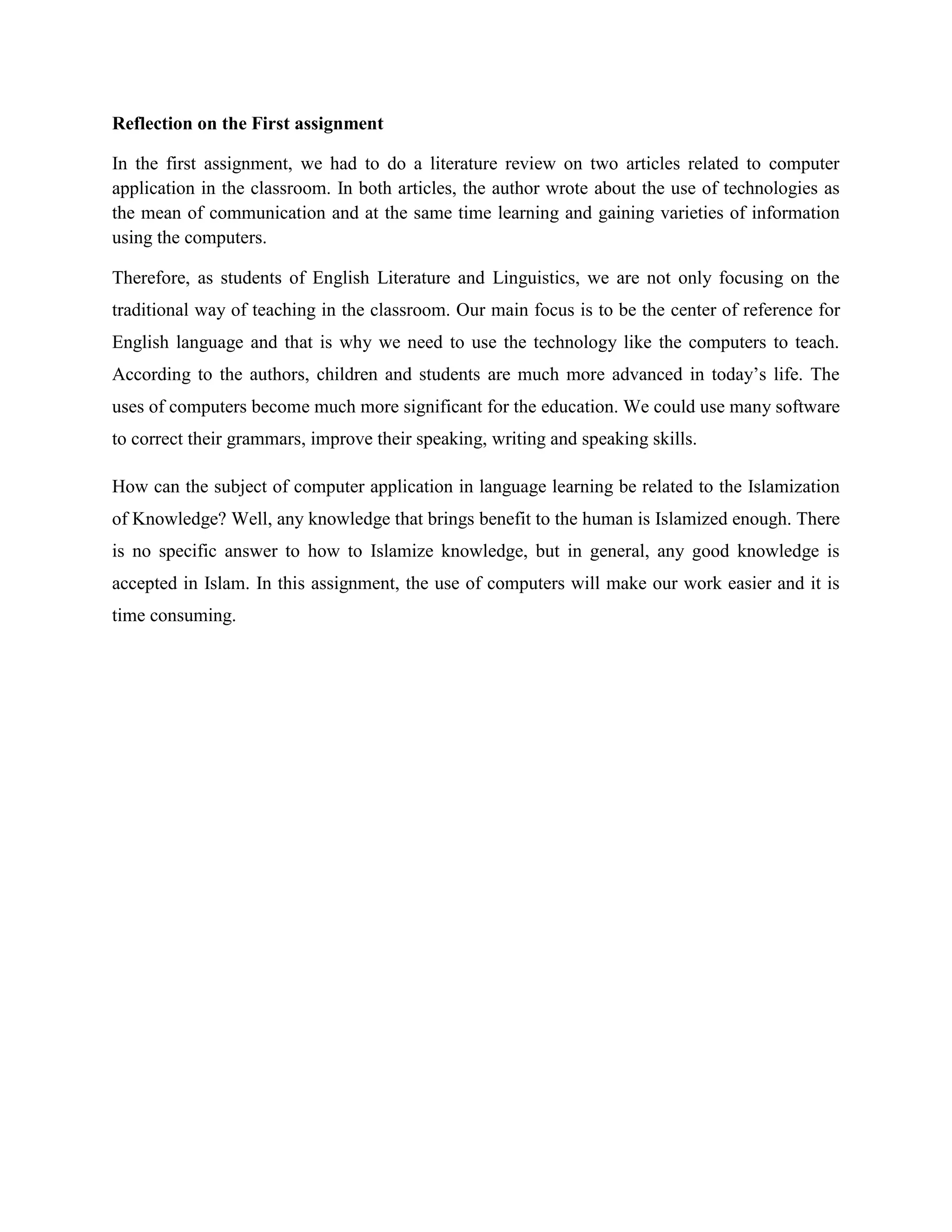 Reflection on the first assignment | DOCX