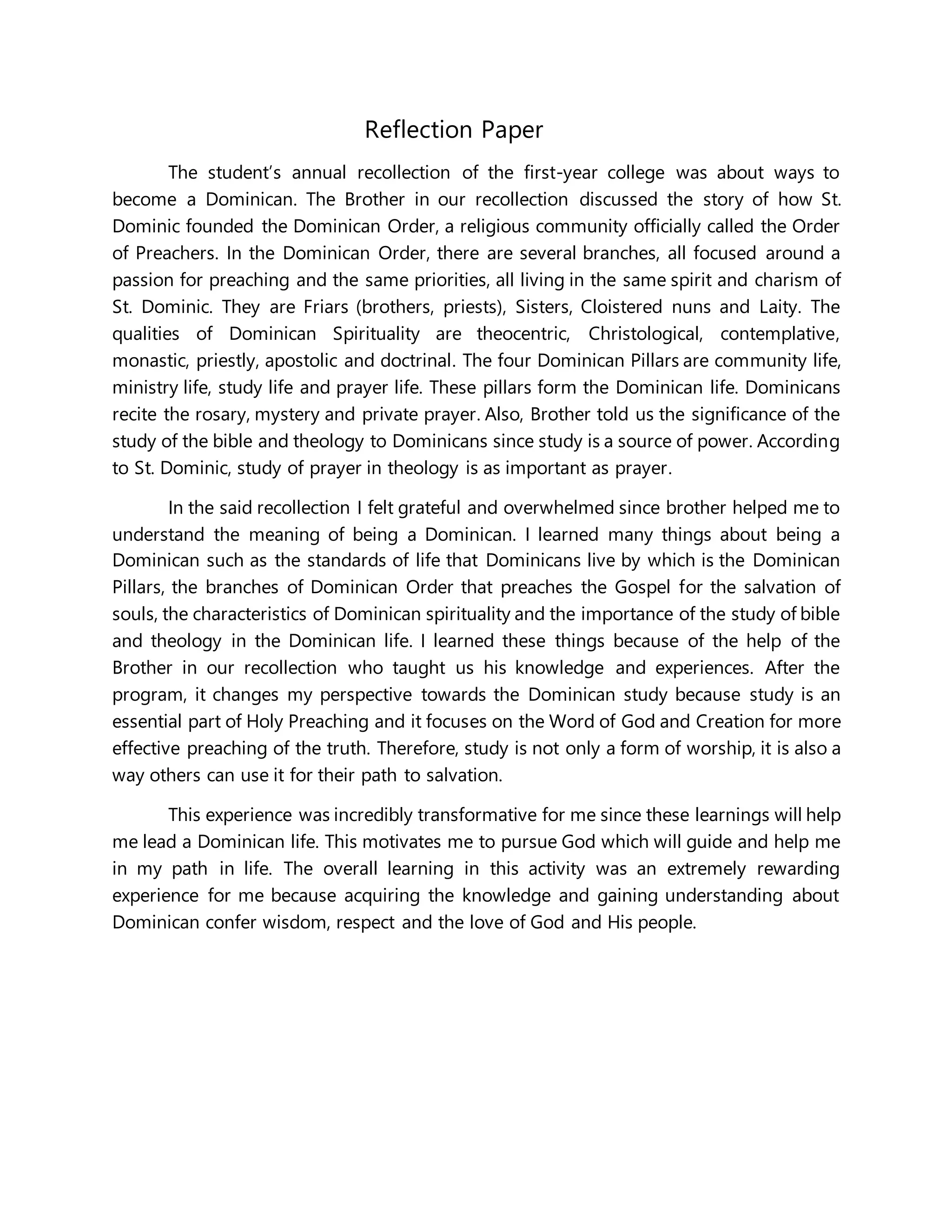 Reflection Paper Example