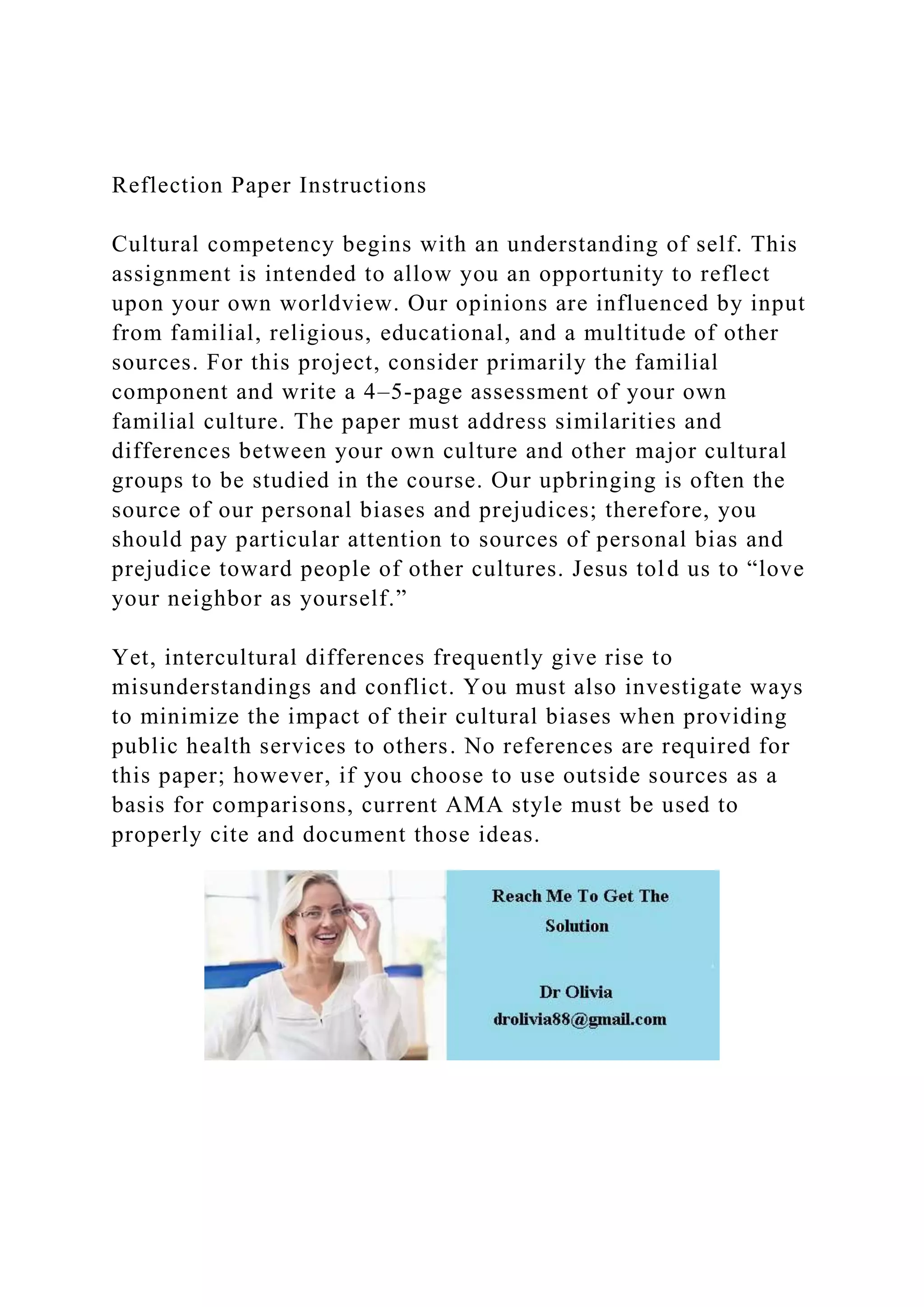 Reflection Paper InstructionsCultural competency begins with a.docx