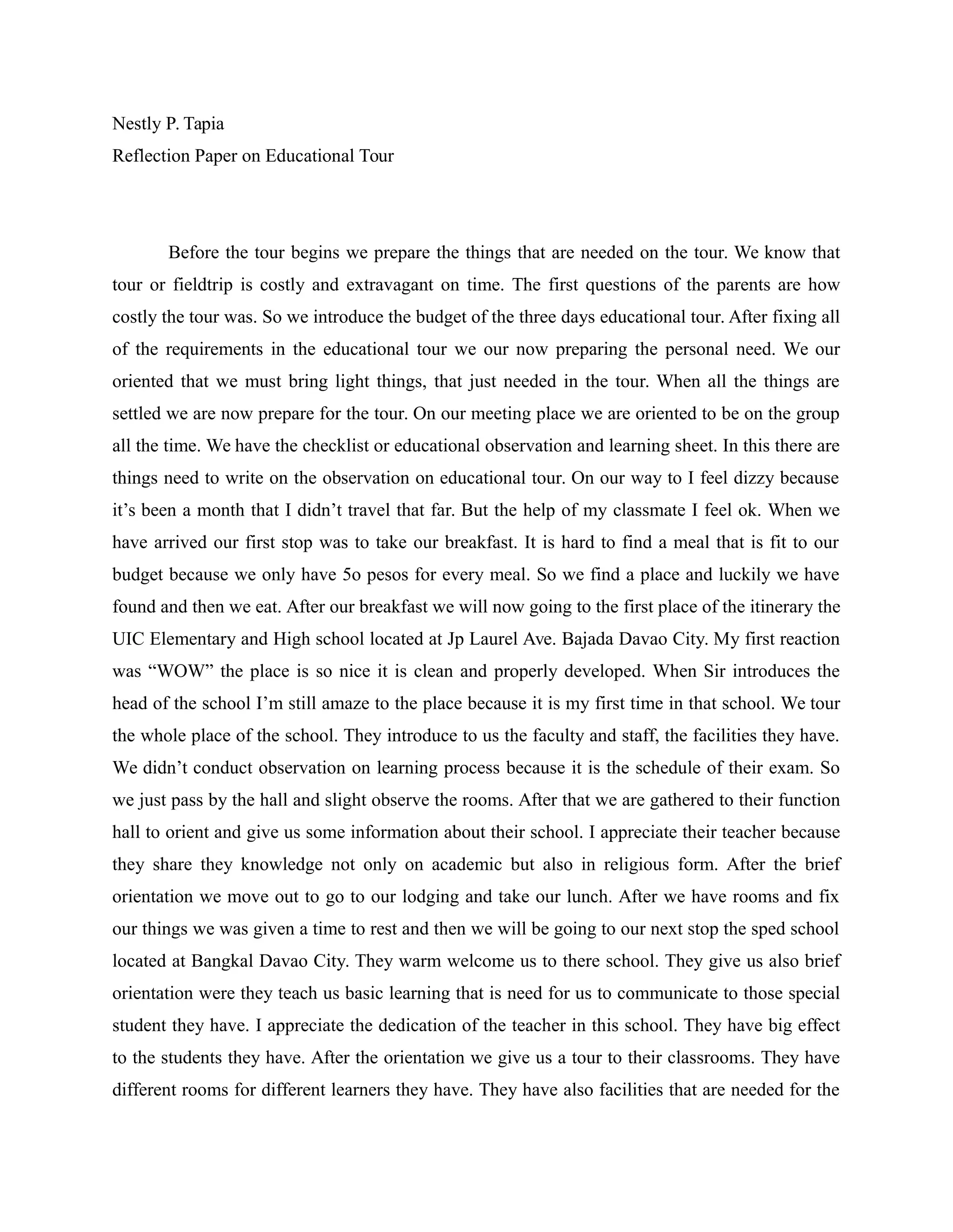 Reflection paper on_educational_tour | PDF