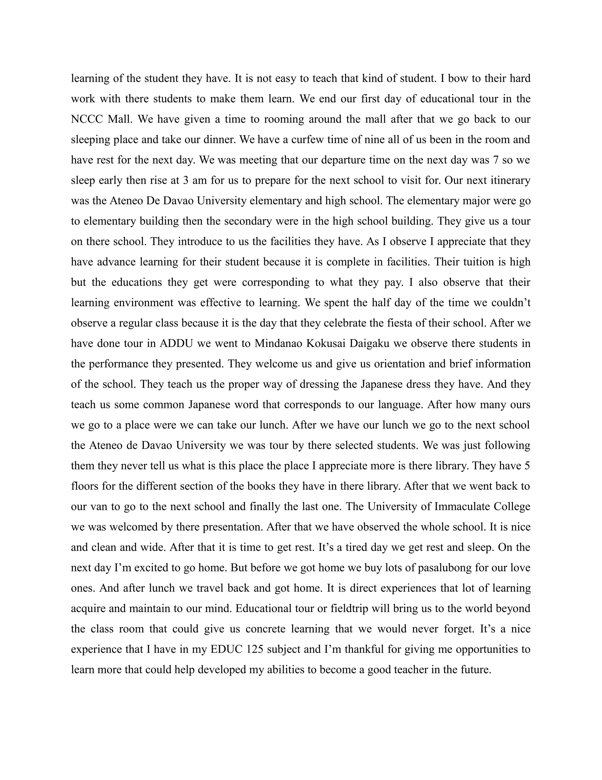 Reflection paper on_educational_tour | PDF