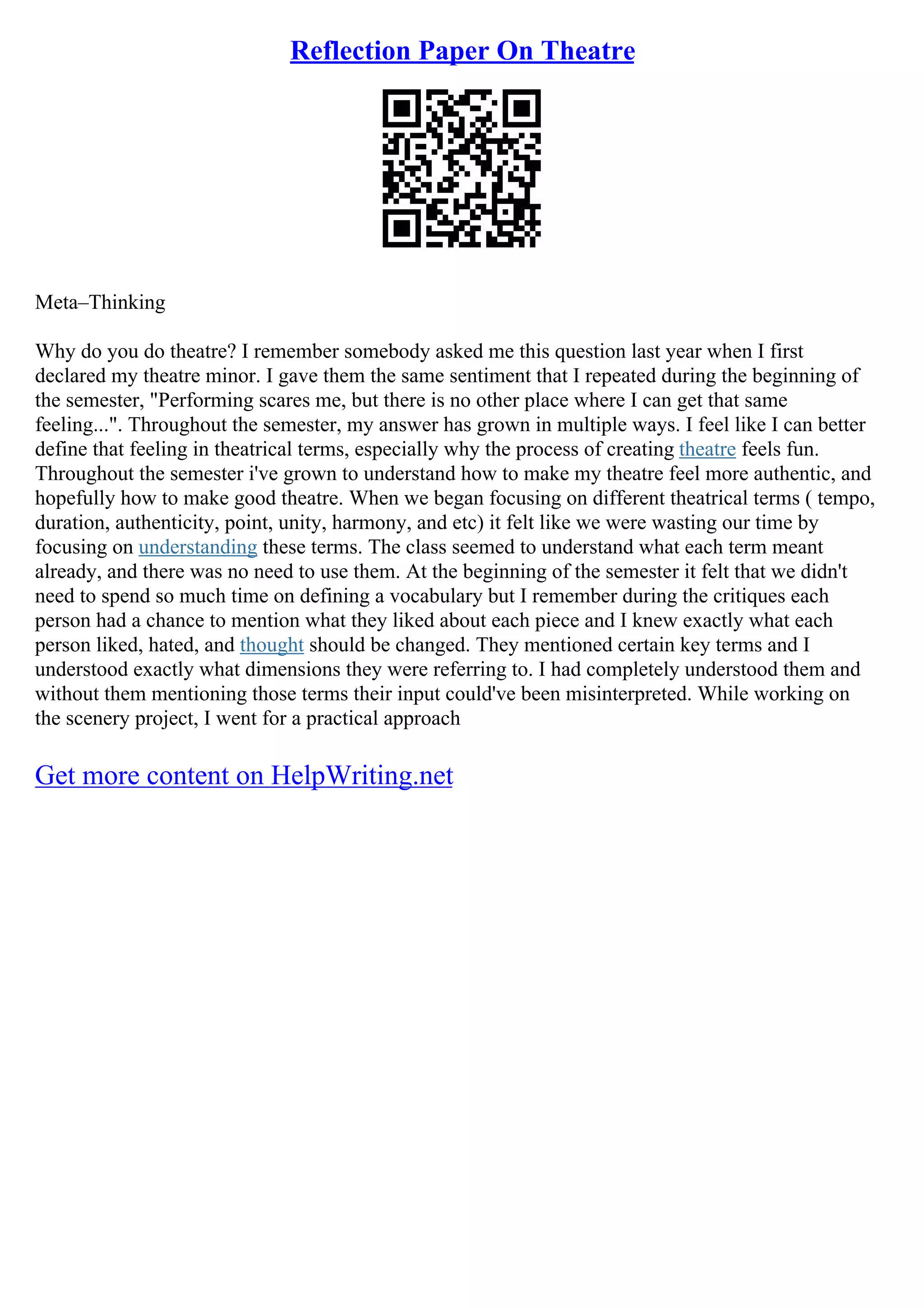 Reflection Paper On Theatre | PDF