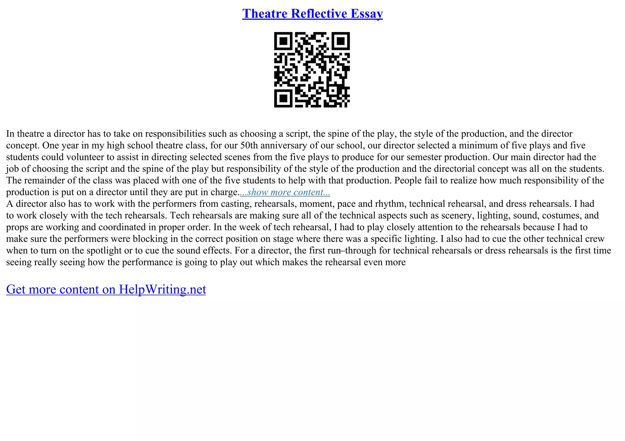 Reflection Paper On Theatre | PDF