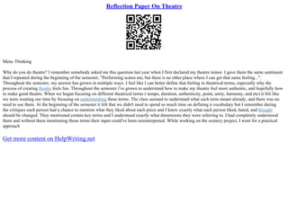 Reflection Paper On Theatre | PDF