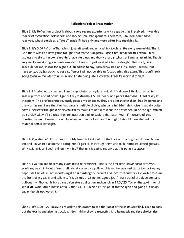 Reflection project presentation | DOCX | Educational Assessment | Education