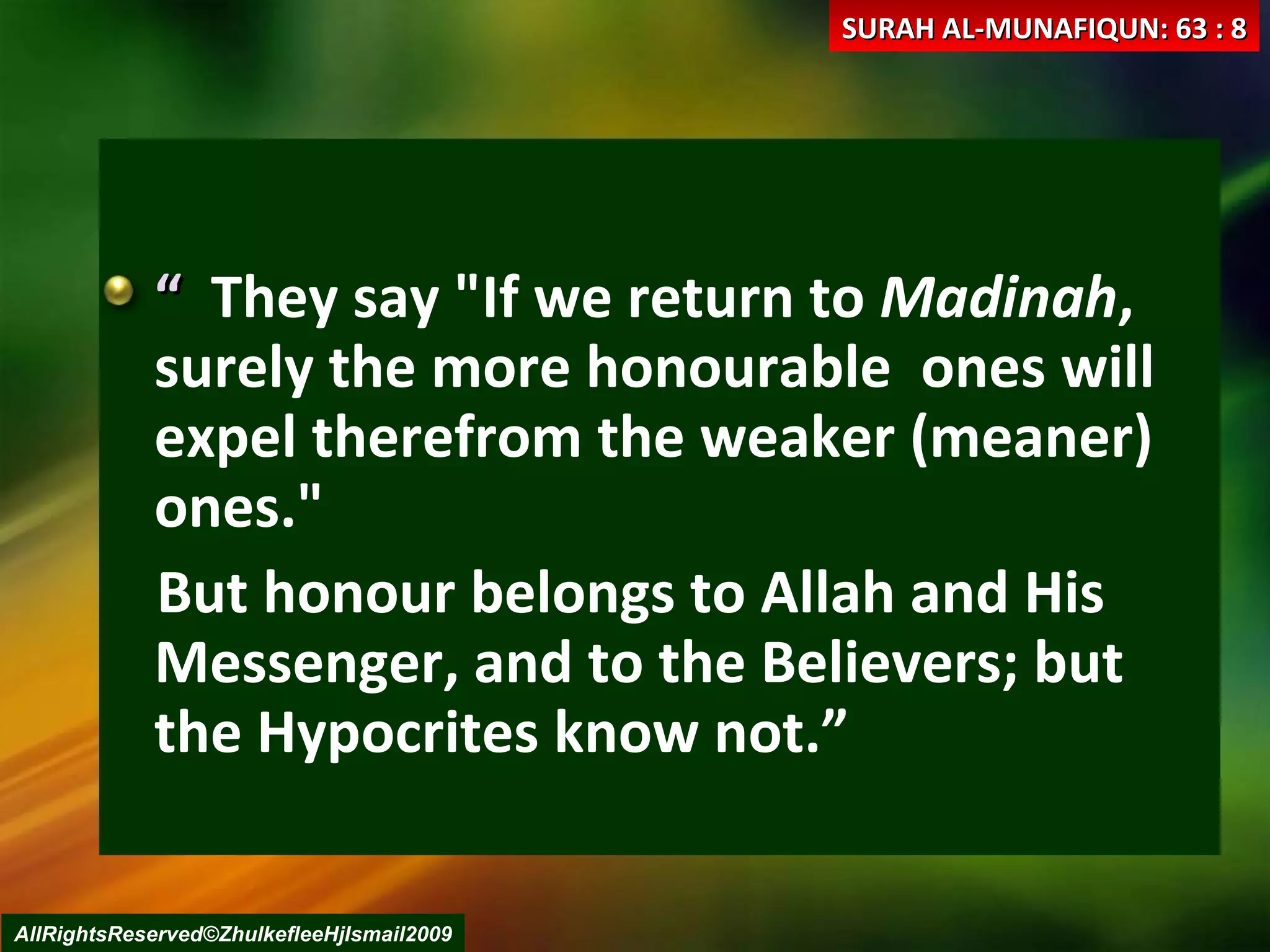 Reflection Quran Surah Munafiqun(63)I | PPT