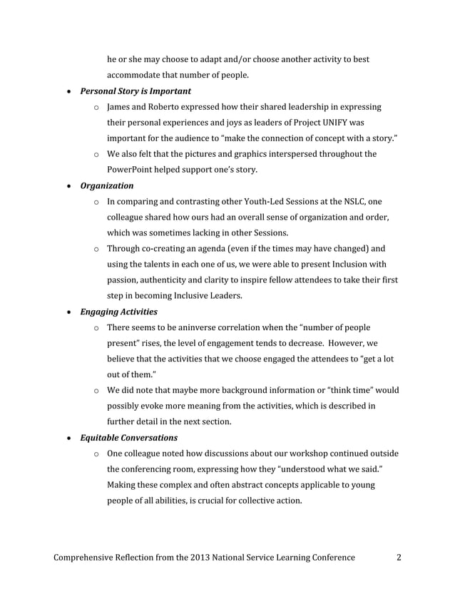 Reflection Resource from the 2013 National Service Learning Conference ...