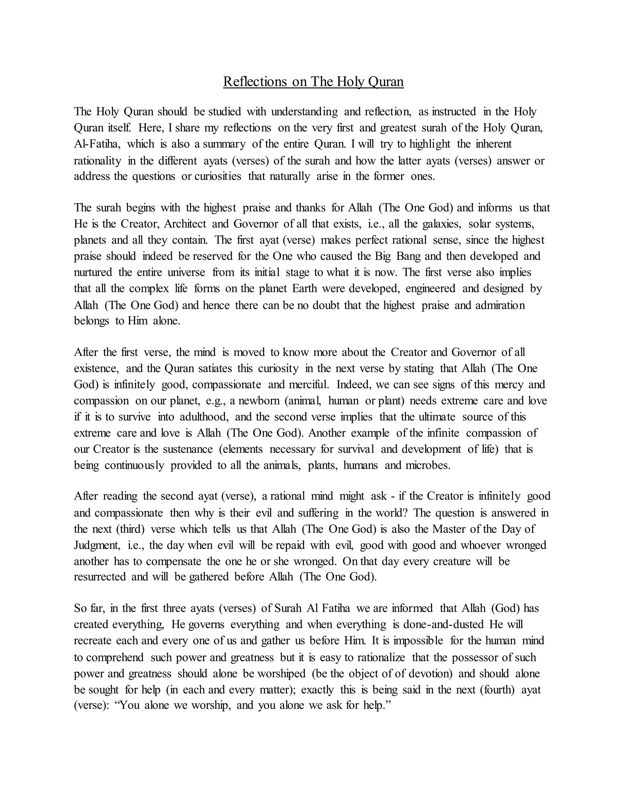 Reflections on The Holy Quran | DOCX