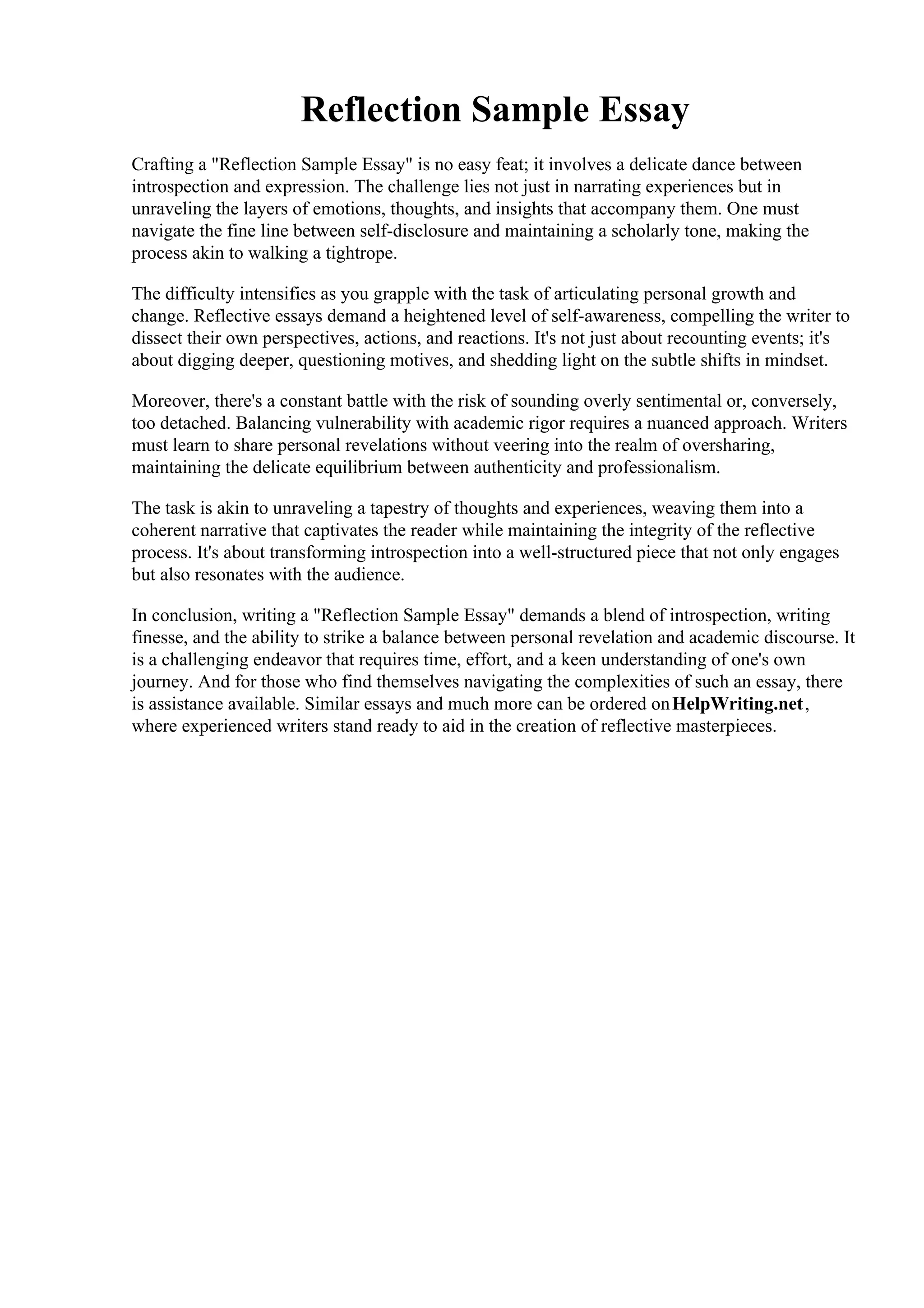 Reflection Sample Essay. Reflection Essay Samples Template Business | PDF