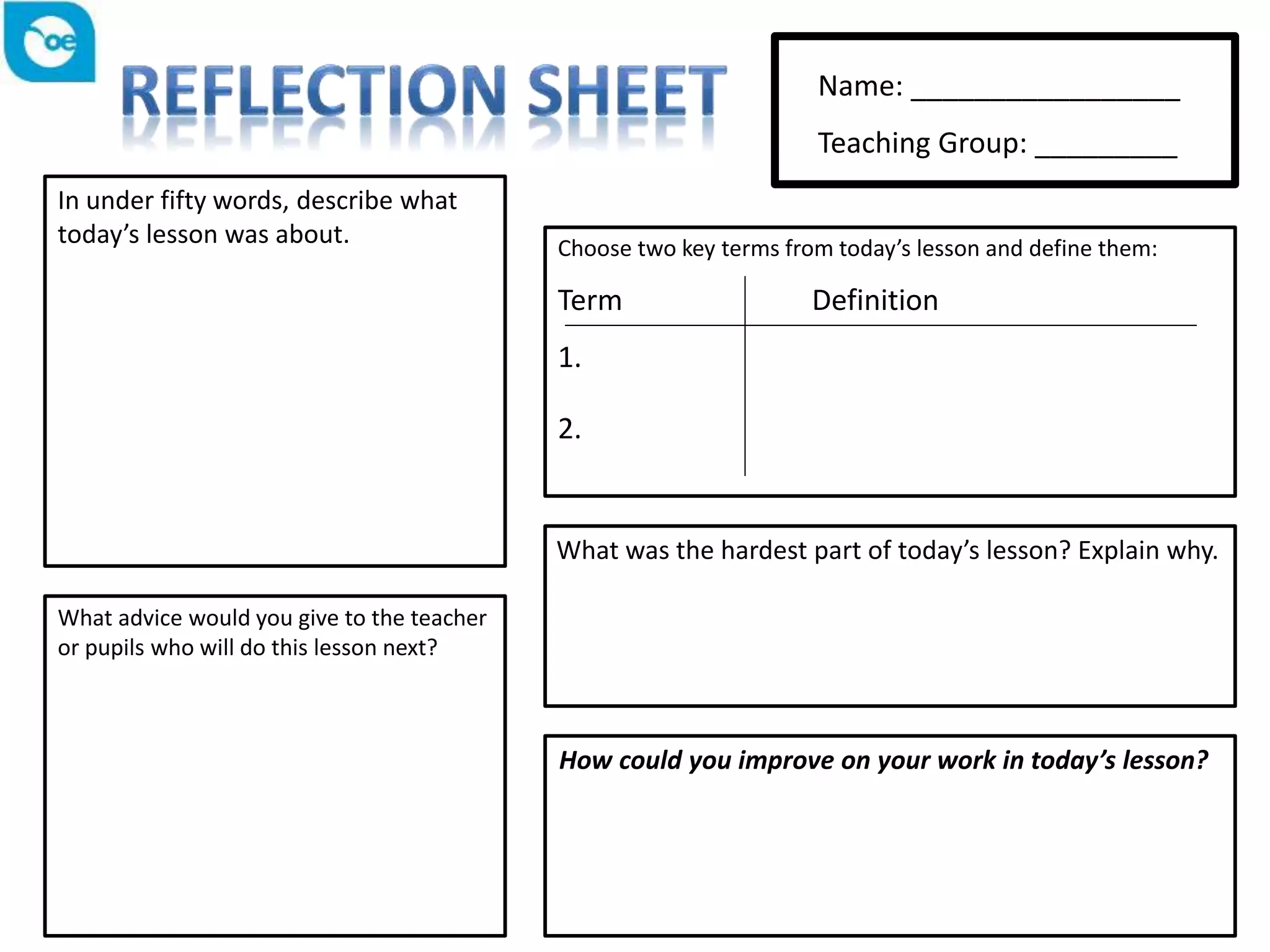 Reflection sheet | PPTX
