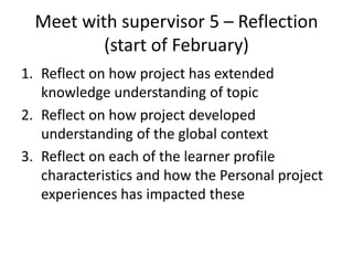 Reflection stage of the MYP Personal Project | PPTX