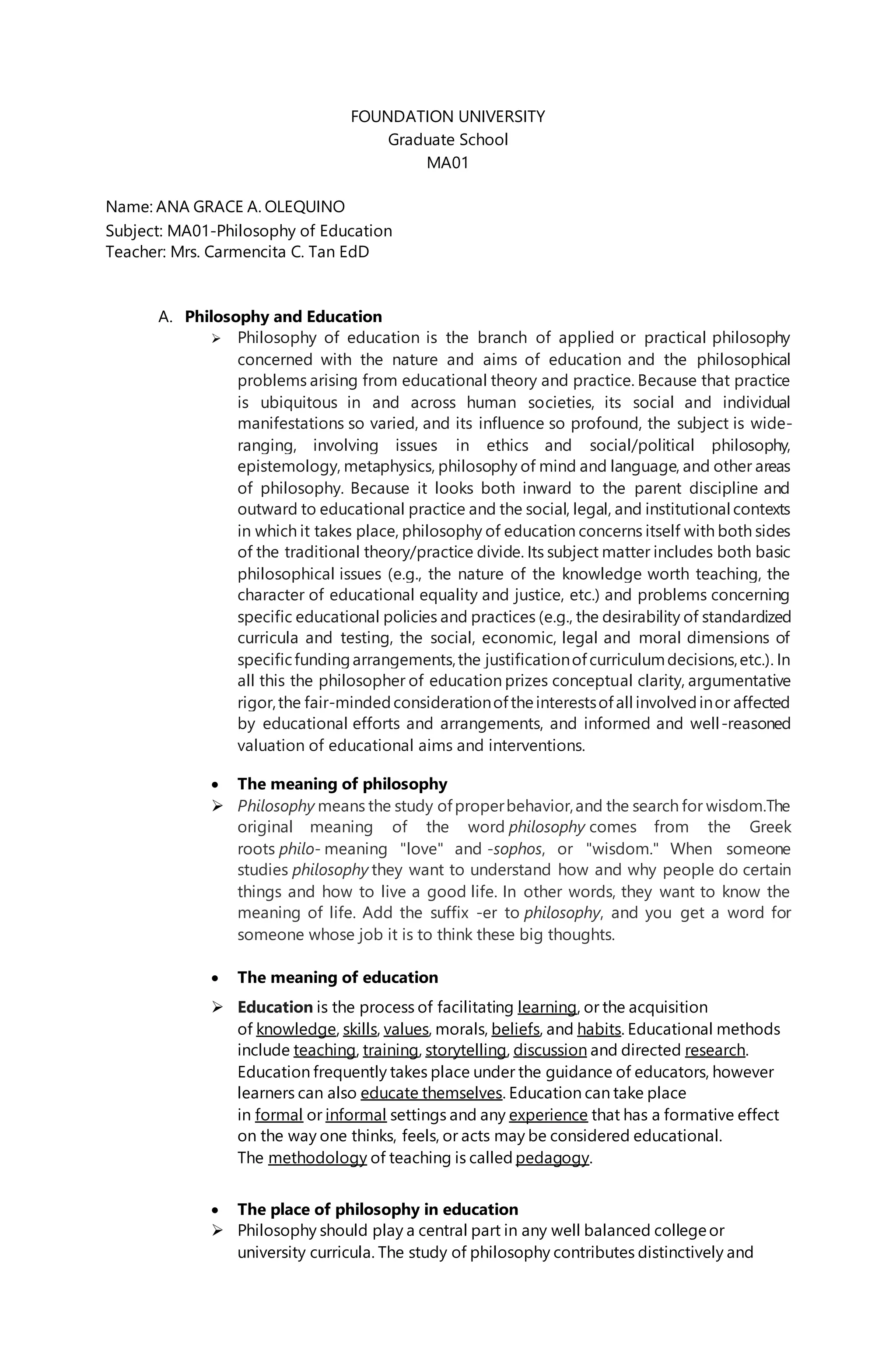 Reflection summary of the course outline | DOCX