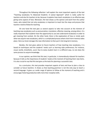 Reflection teaching vocabulary to advanced students | DOCX | Education