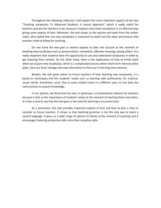 Reflection teaching vocabulary to advanced students | DOC