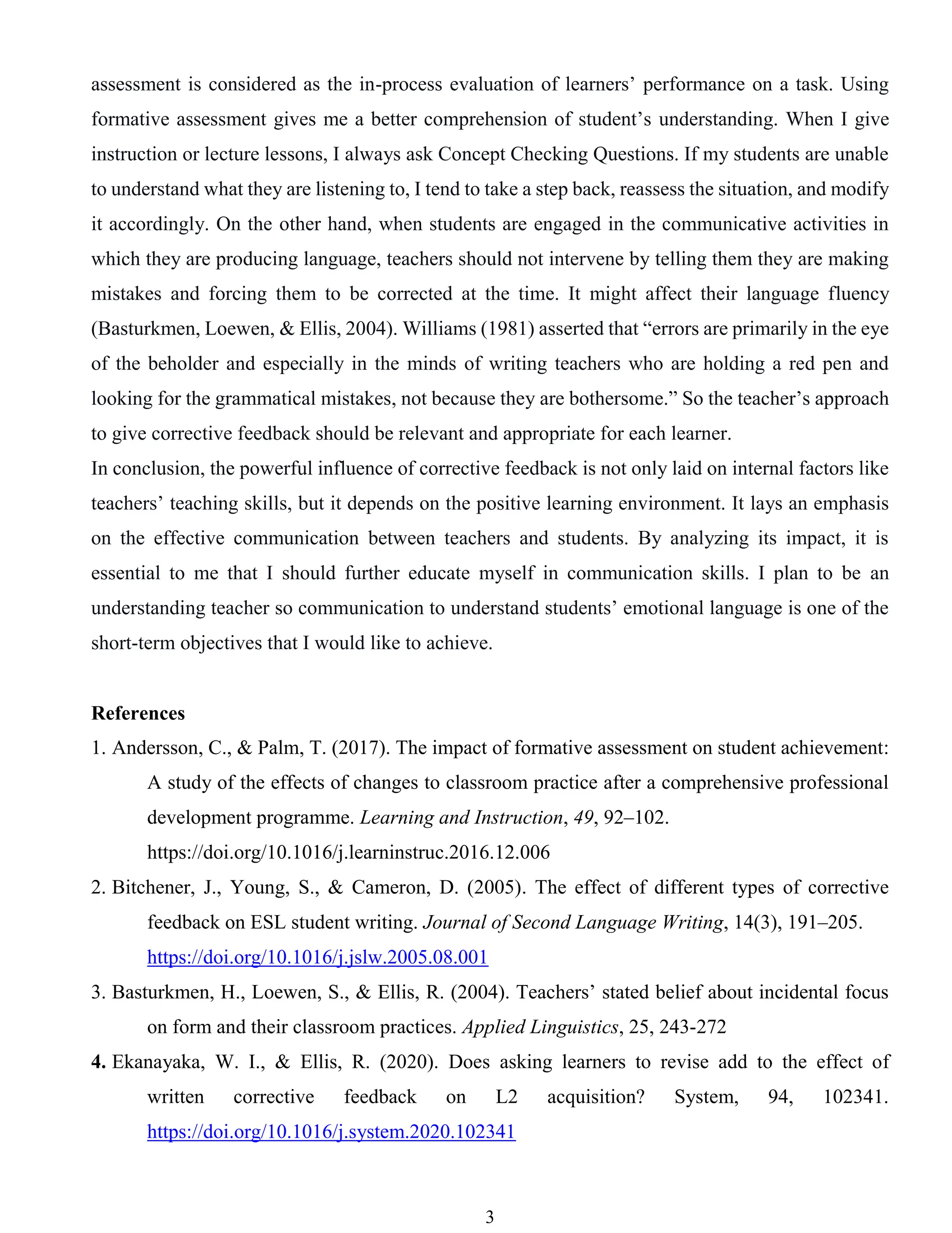 Reflection paper for teaching practice course | DOCX