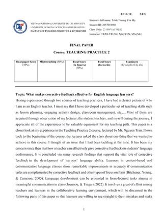 Reflection paper for teaching practice course | DOCX