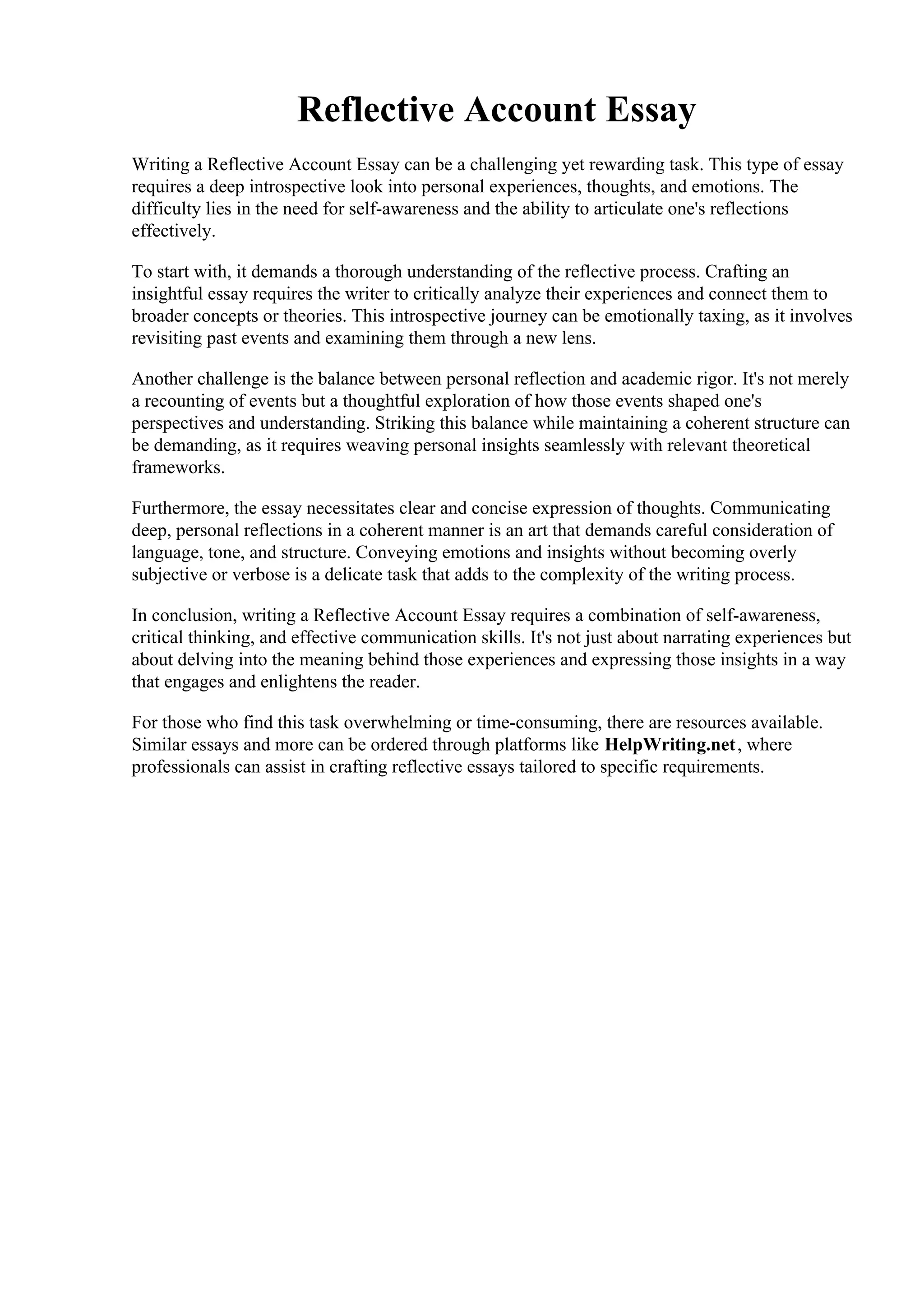 Reflective Account Essay | PDF