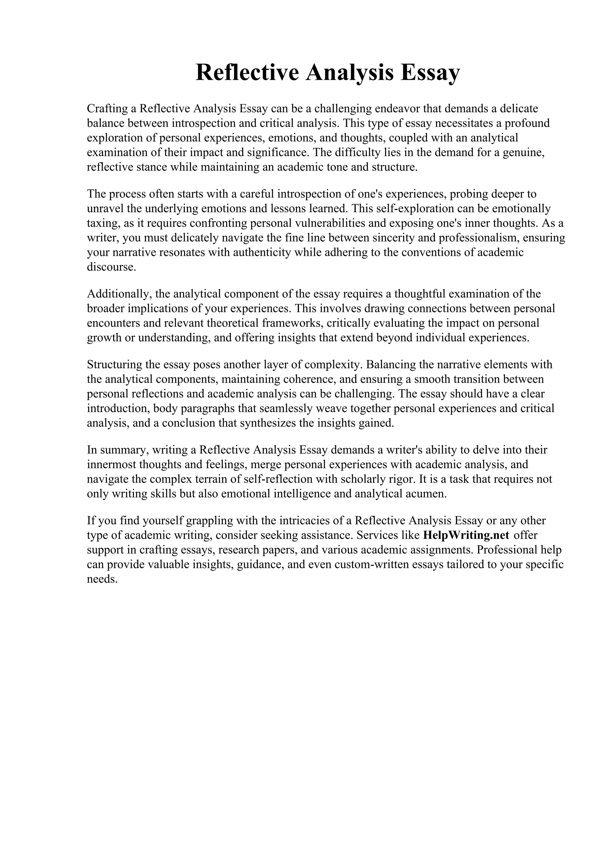 Reflective Analysis Essay | PDF