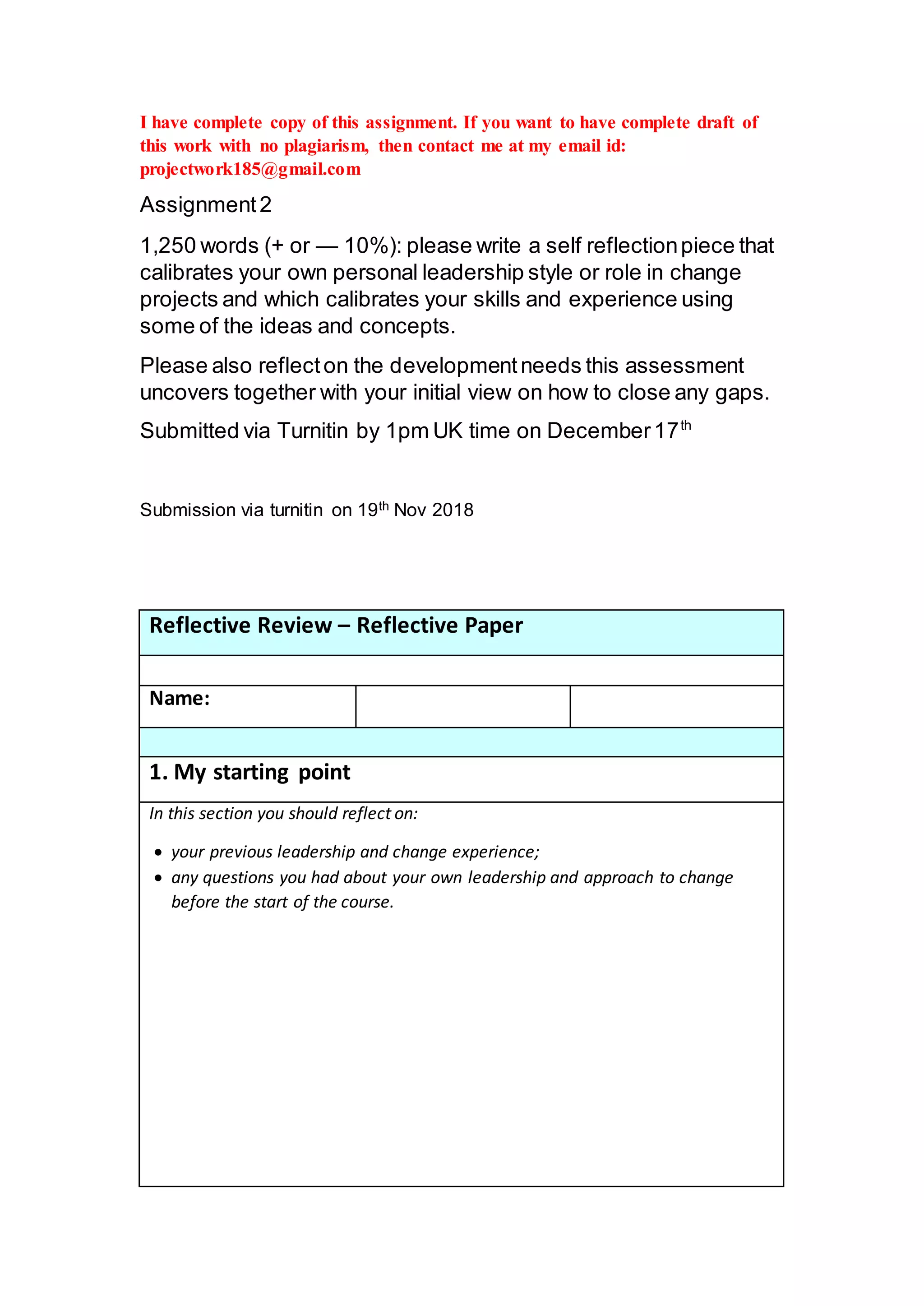 Reflective Essay assessment template | DOCX