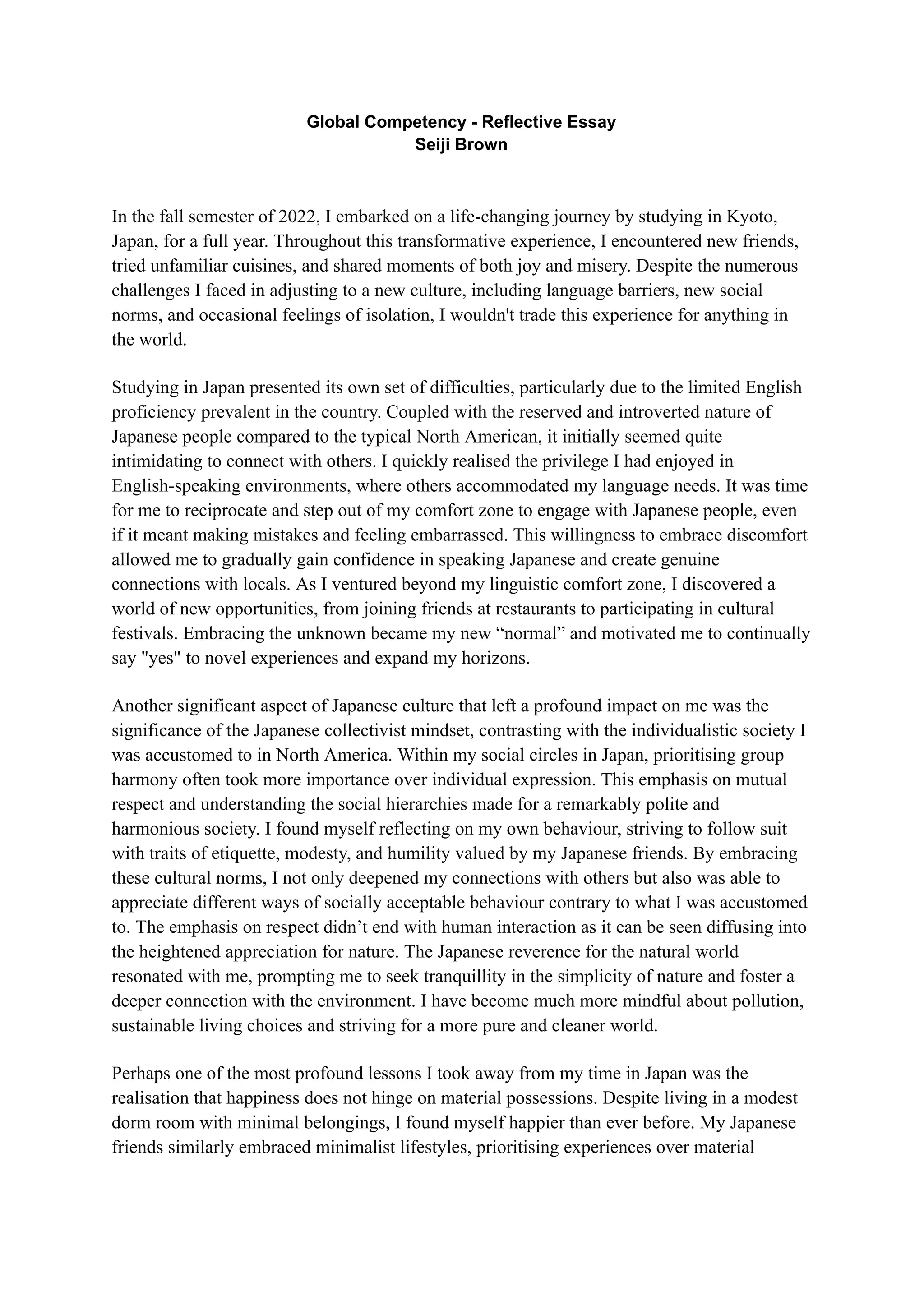 Reflective Essay.pdf for Global Compentency | PDF