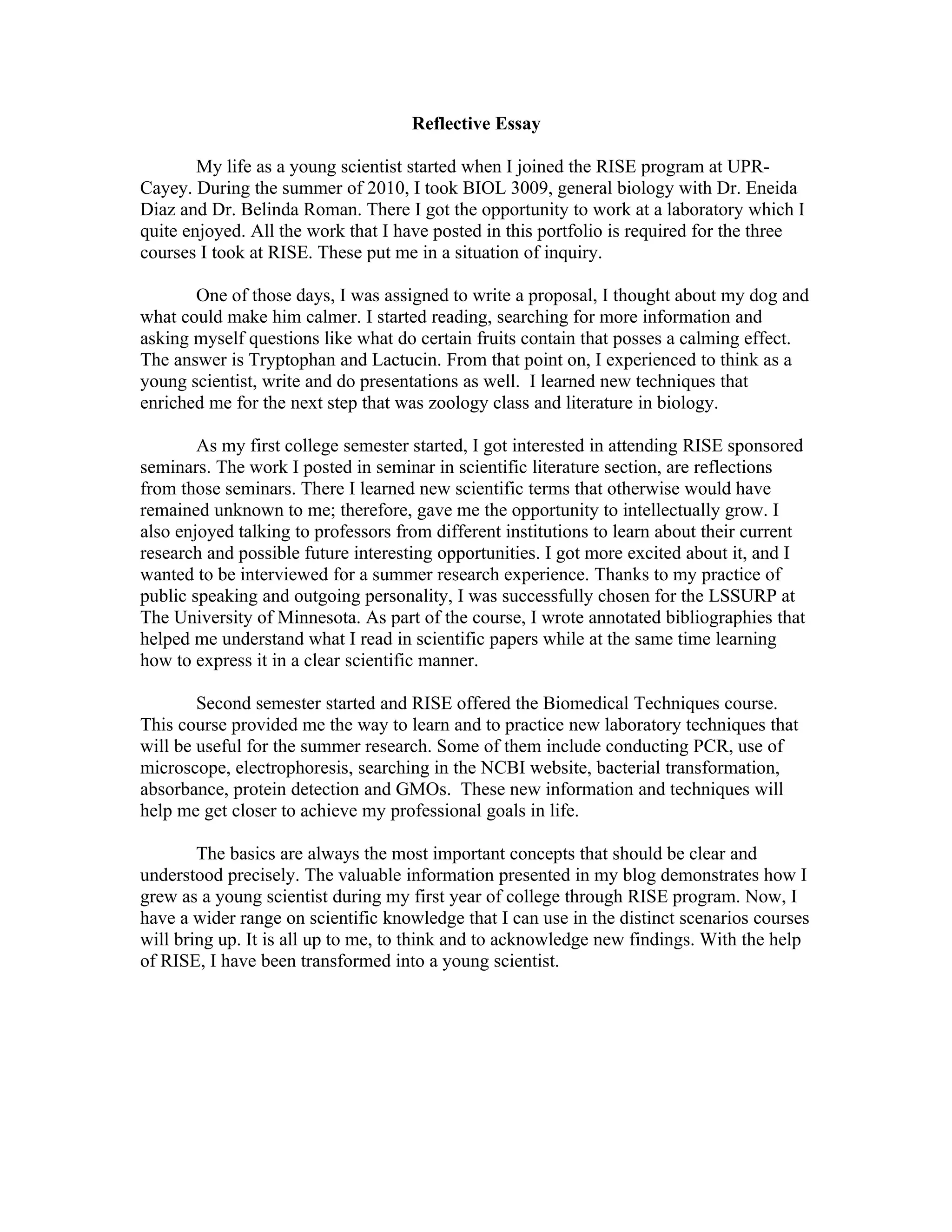 Reflective essay blog | DOC