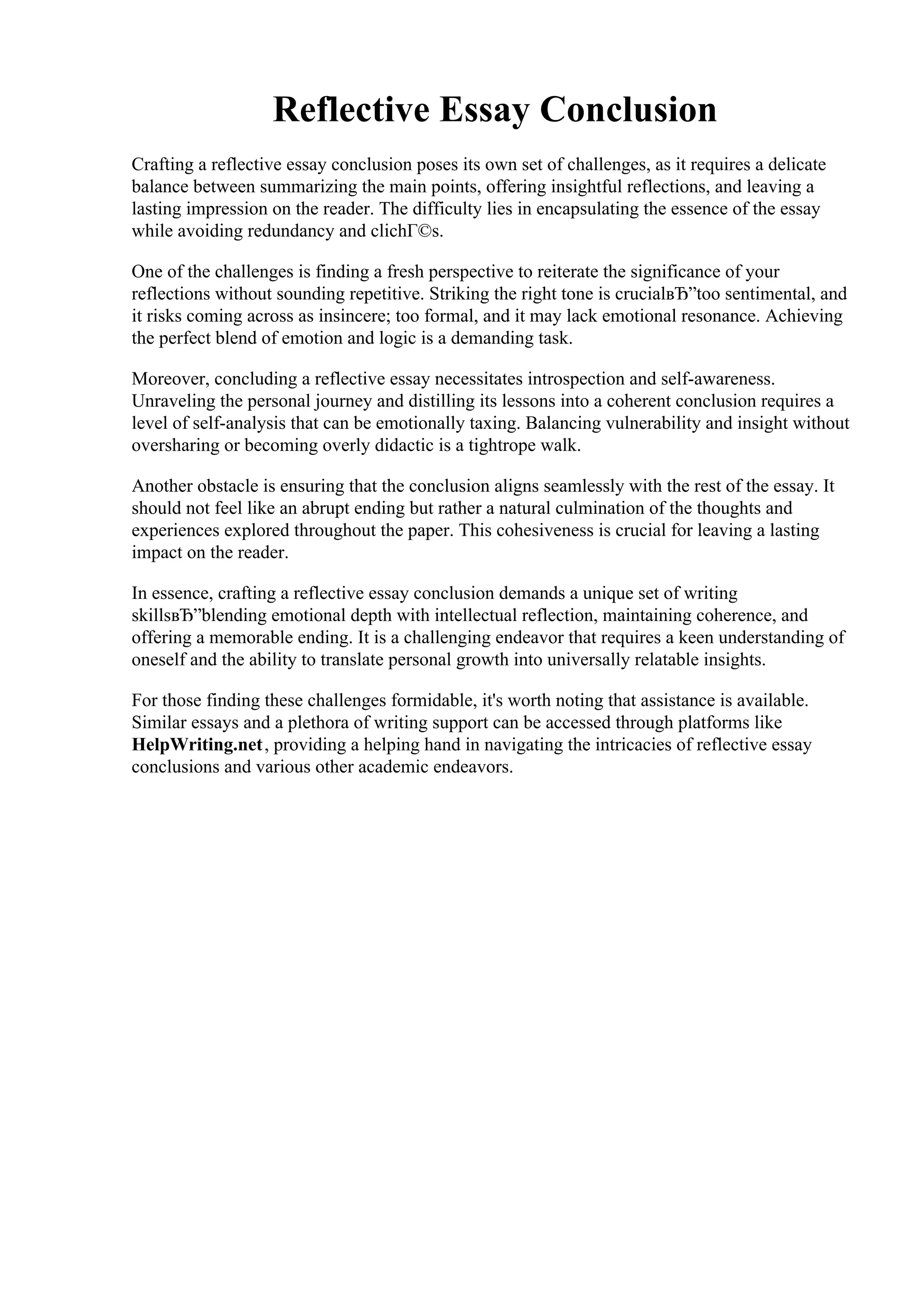 Reflective Essay Conclusion. 017 Self Reflection Essay Example ...