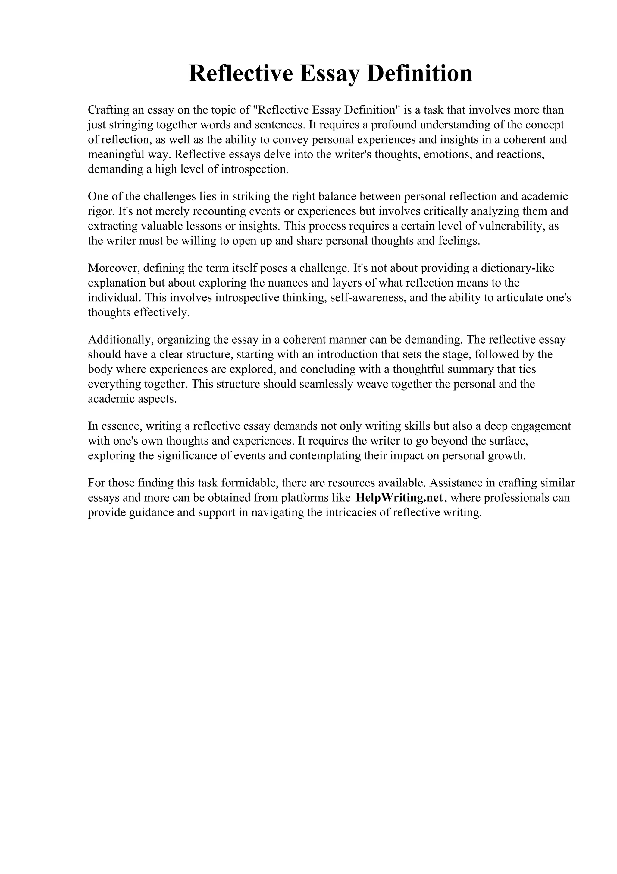 Reflective Essay Definition | PDF