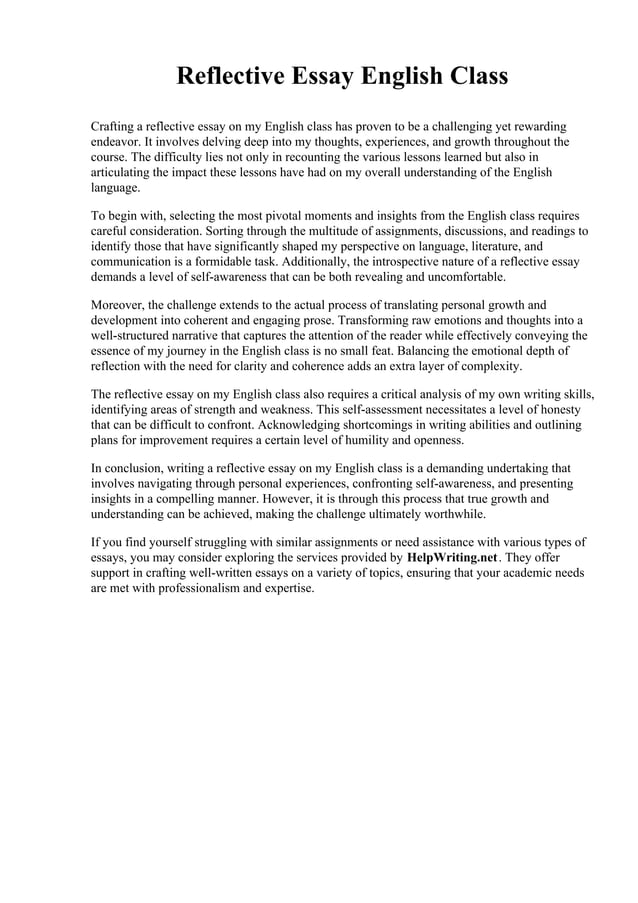 Reflective Essay English Class. Angelina College | PDF