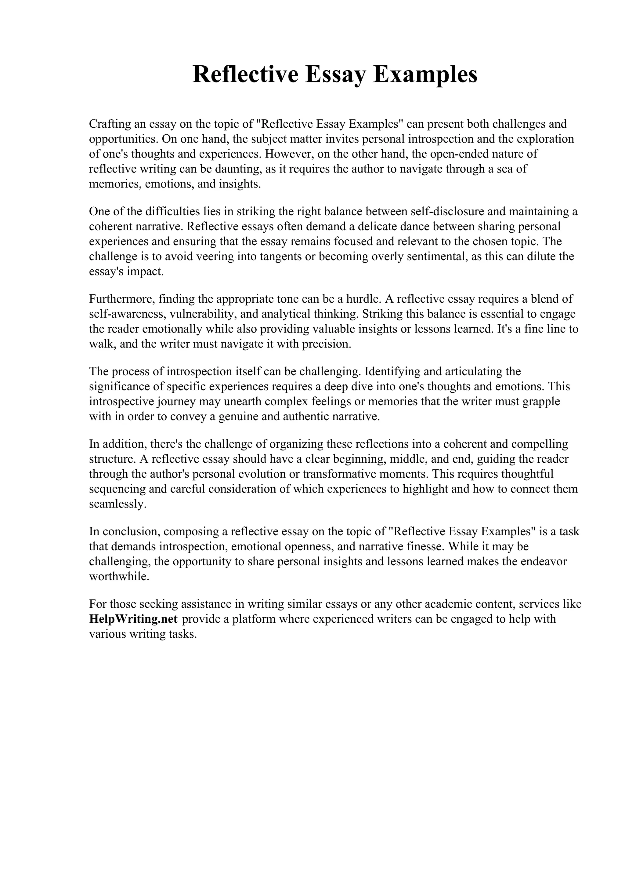 Reflective Essay Examples | PDF