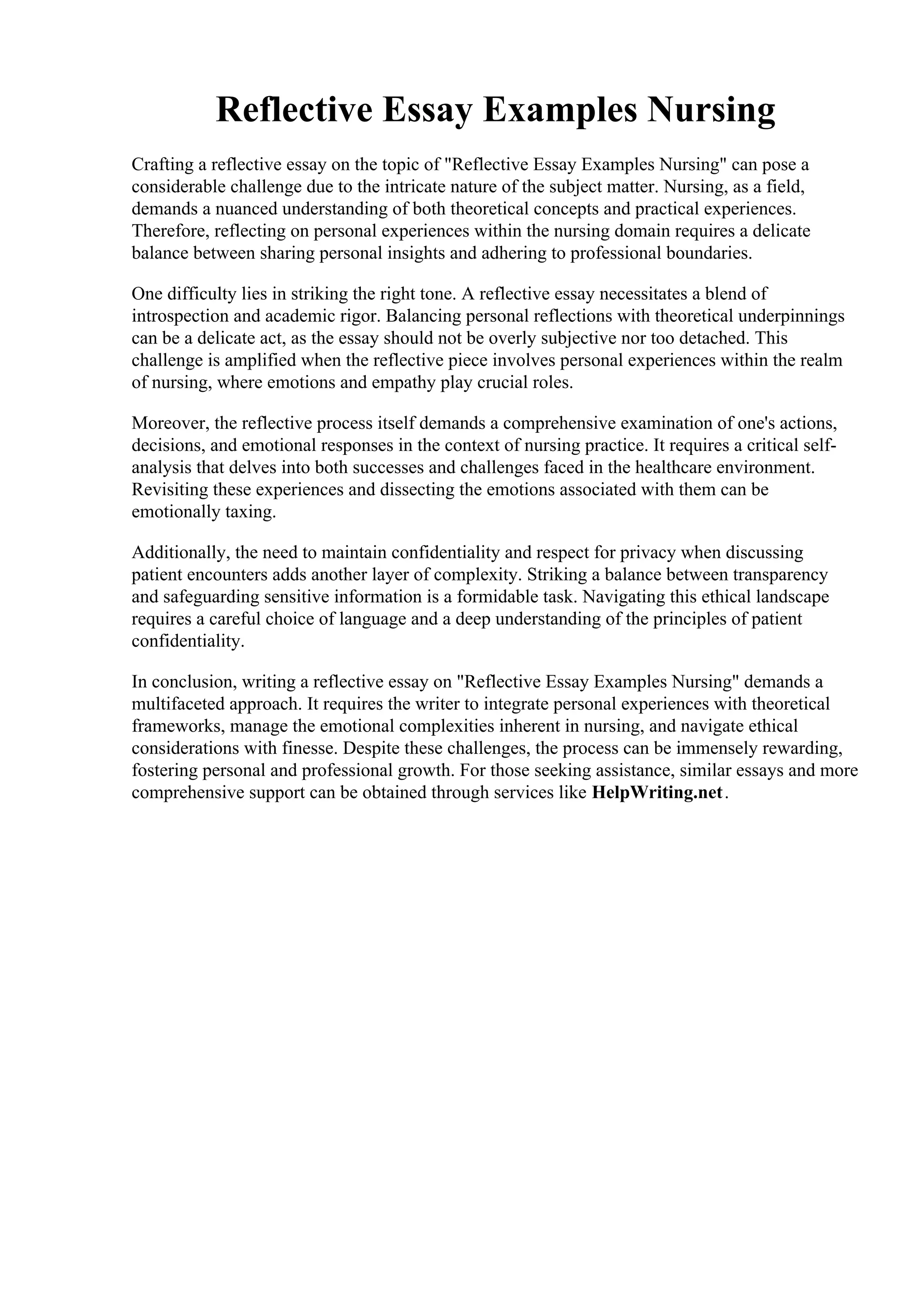 Reflective Essay Examples Nursing Reflection Essay In Nursing Student Reflective Essay Examples Nursing Reflection Essay In Nursing Student